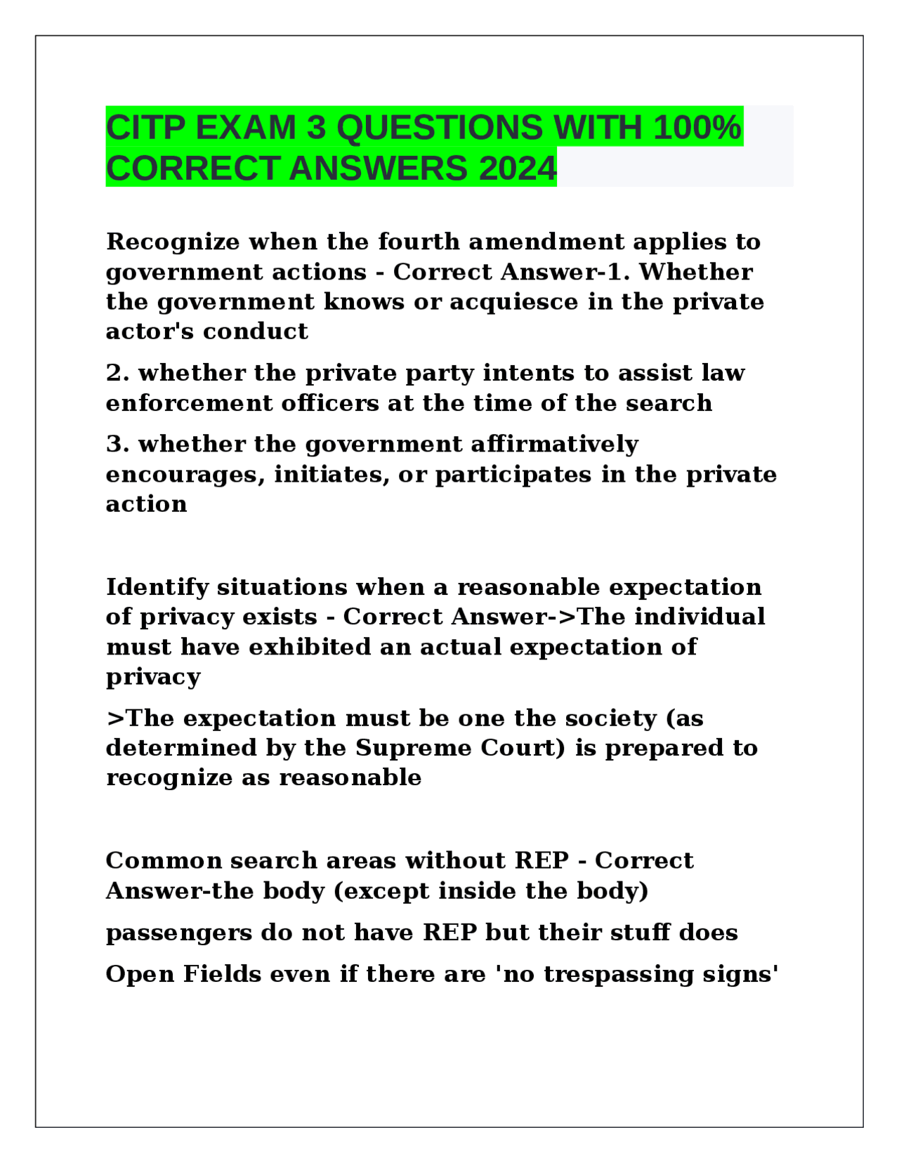 CITP EXAM 3 QUESTIONS WITH 100% CORRECT ANSWERS 2024 | Exams Advanced Education | Docsity