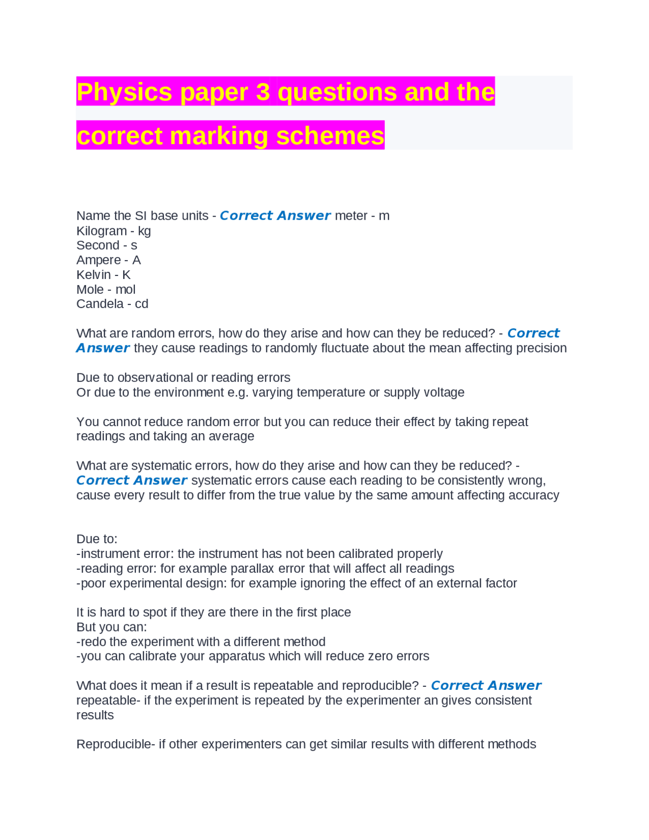 Physics paper 3 questions and the correct marking schemes | Exams ...