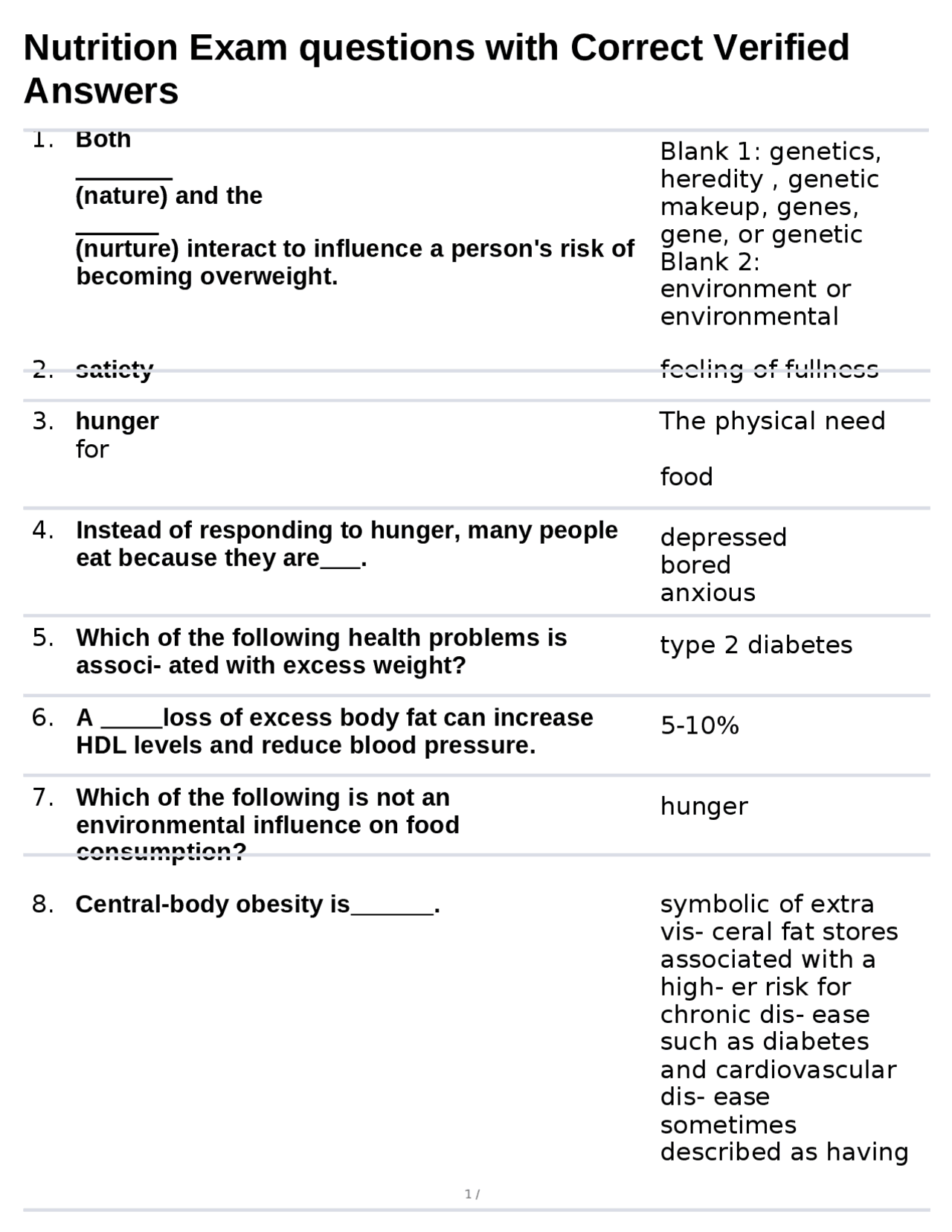 Nutrition Exam questions with Correct Verified Answers | Exams ...