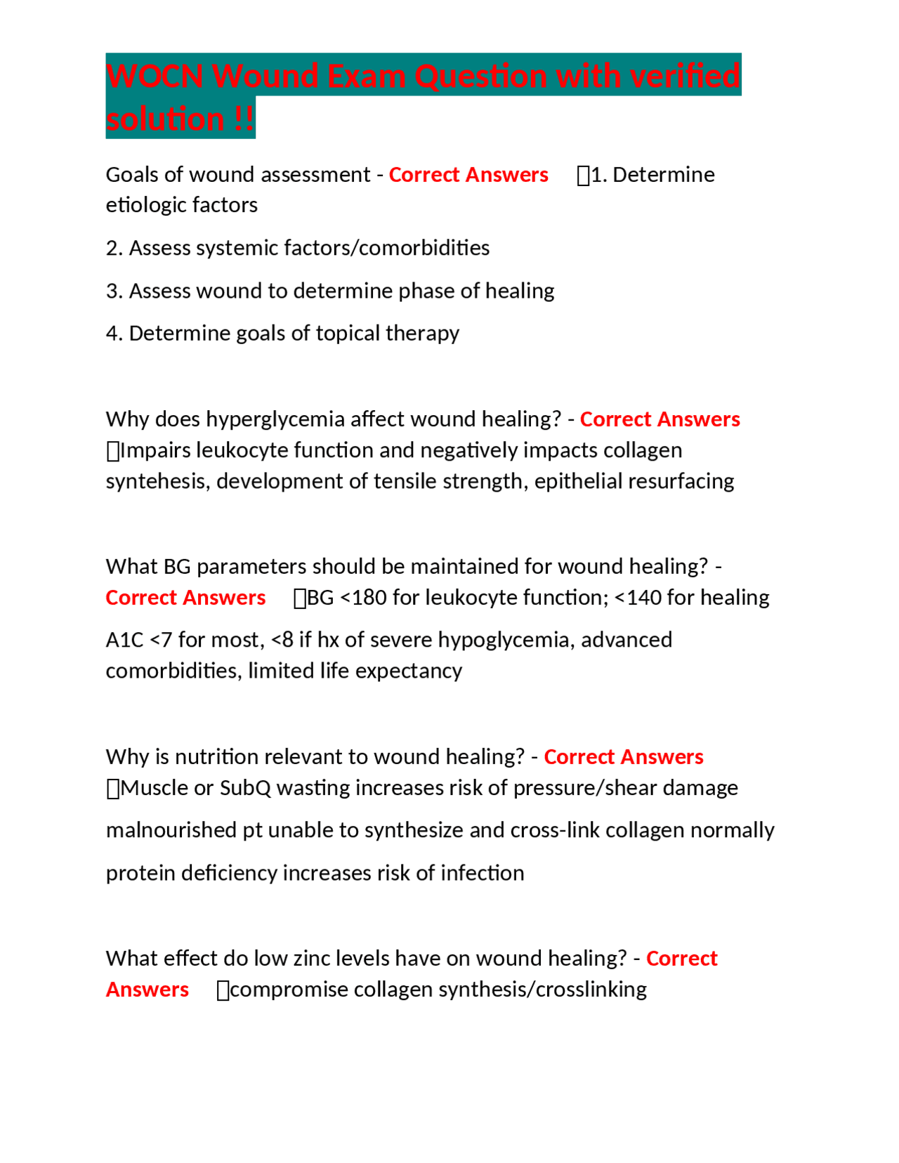 WOCN Wound Exam Question with verified solution !! | Exams Nursing ...