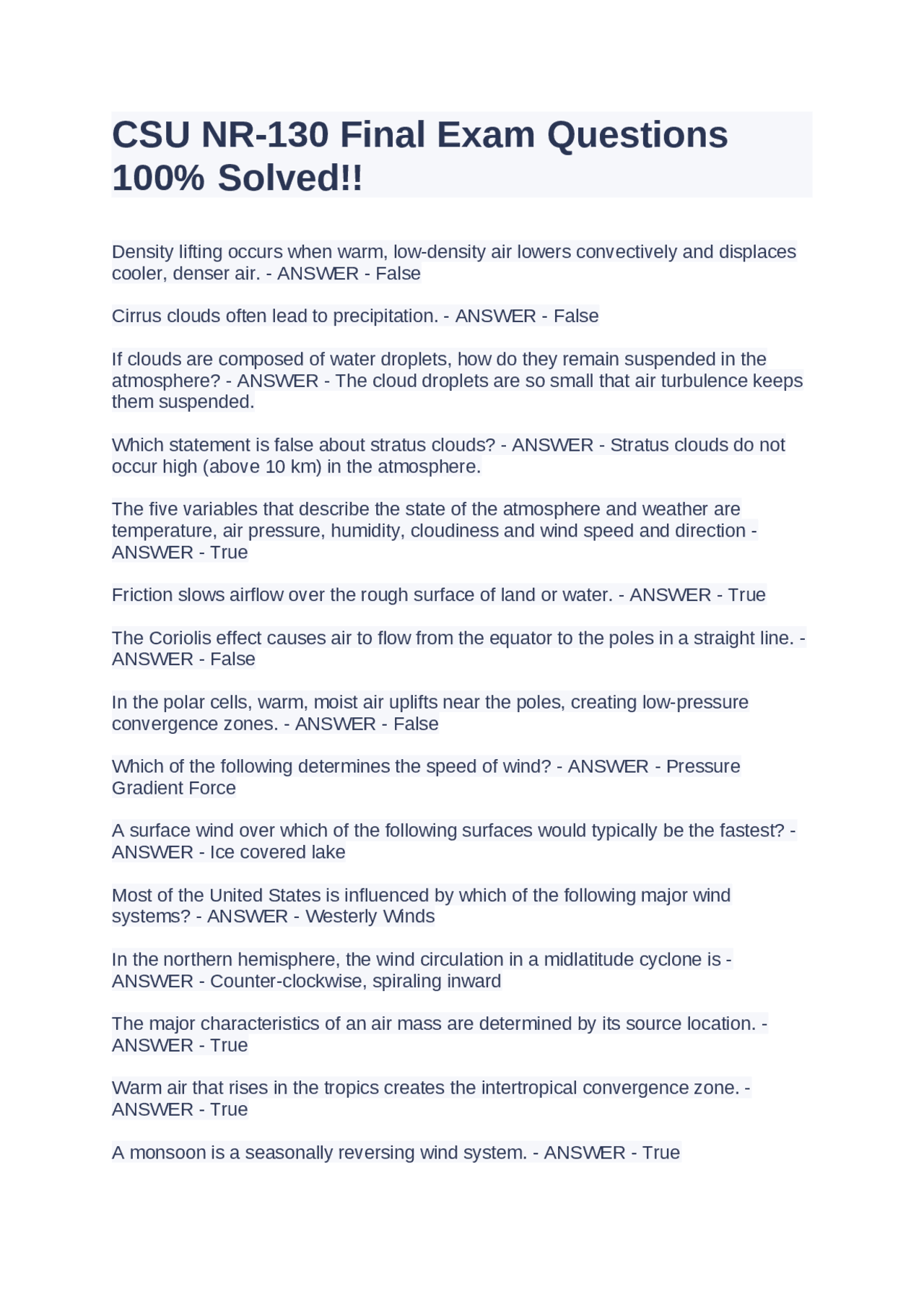 CSU NR-130 Final Exam Questions 100% Solved!! | Exams Earth ...