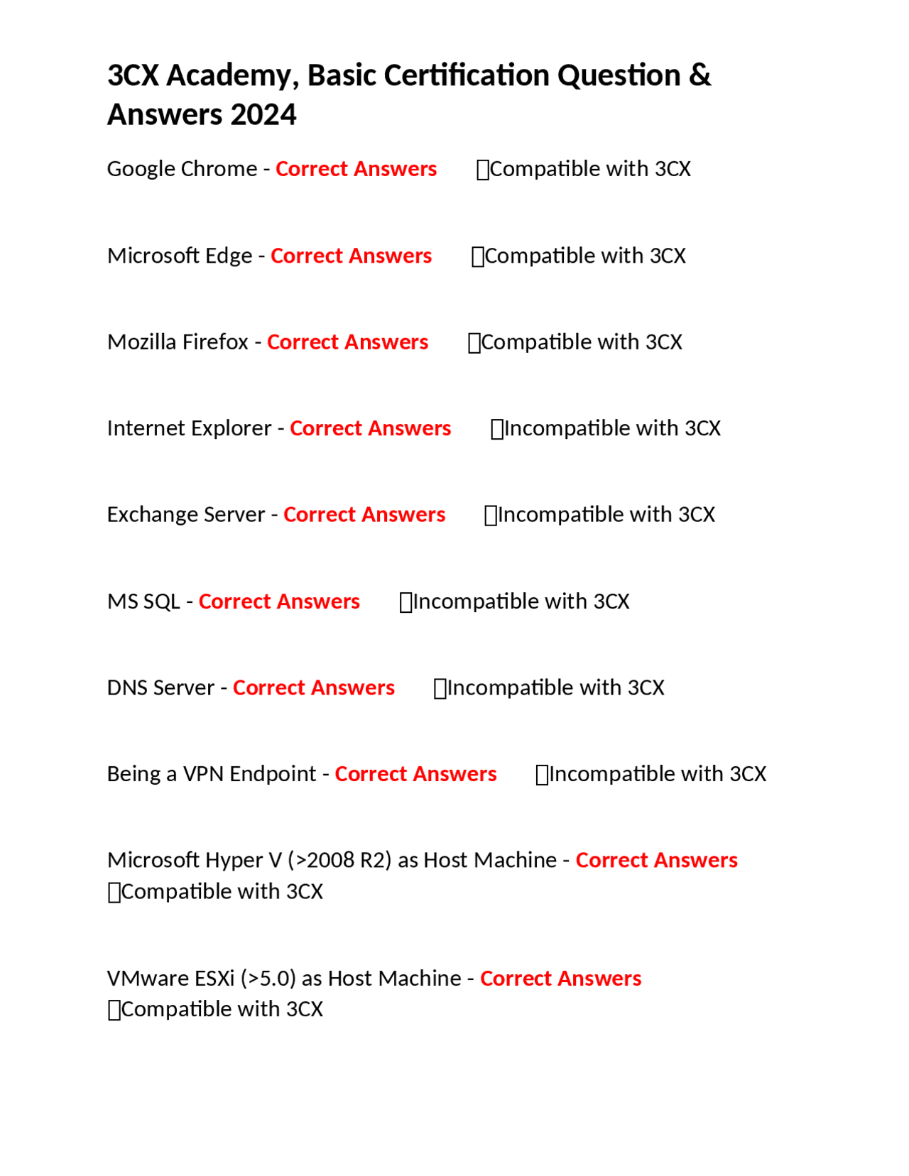 3CX Academy, Basic Certification Question & Answers 2024 | Exams Nursing | Docsity