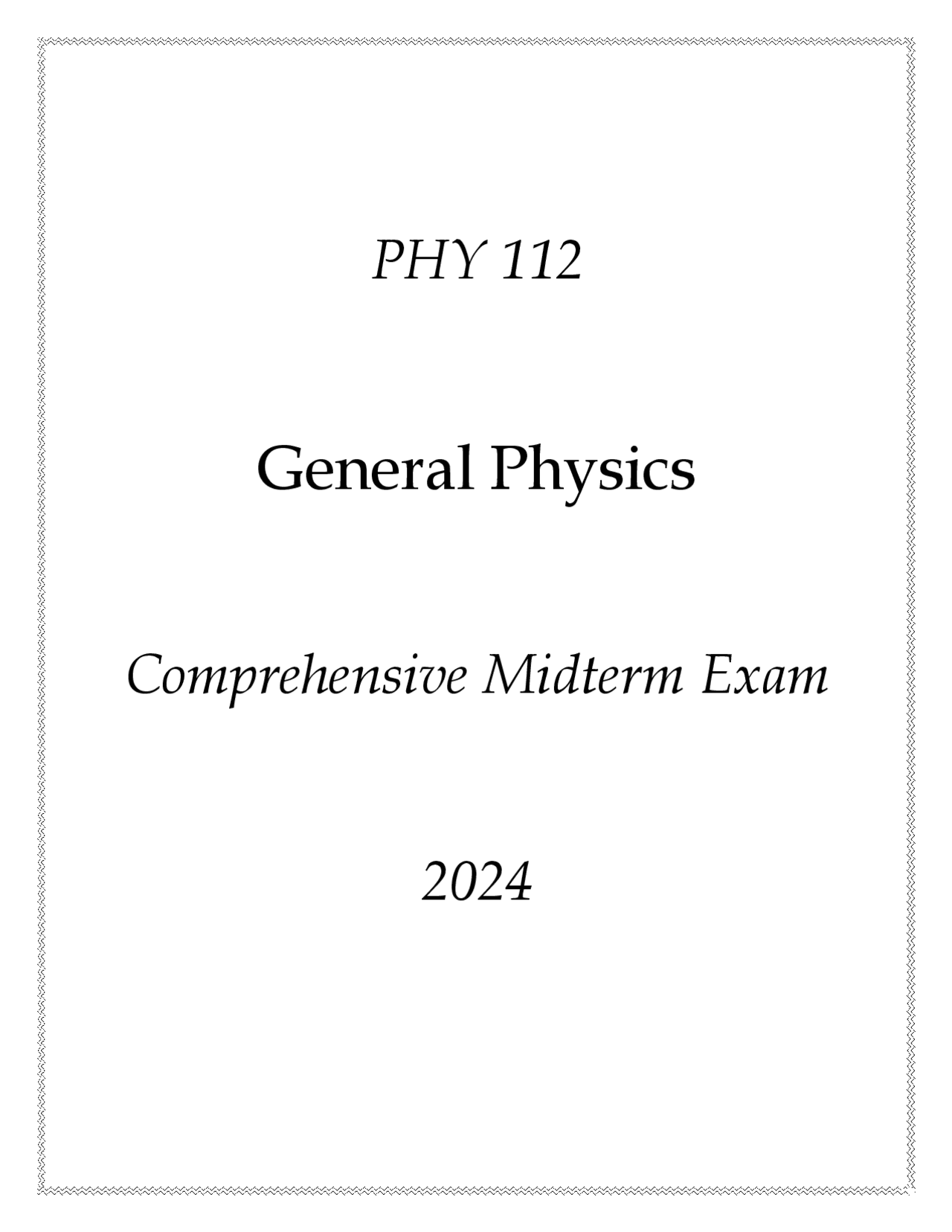 (ASU Online) PHY 112 General Physics Comprehensive Midterm Exam 2024 | Exams Biochemistry | Docsity