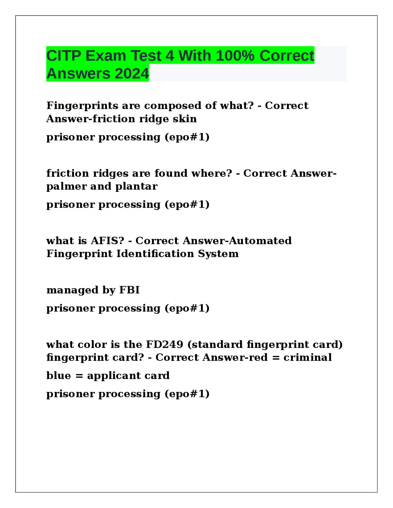 CITP Exam Test 4 With 100% Correct Answers 2024 | Exams Advanced ...