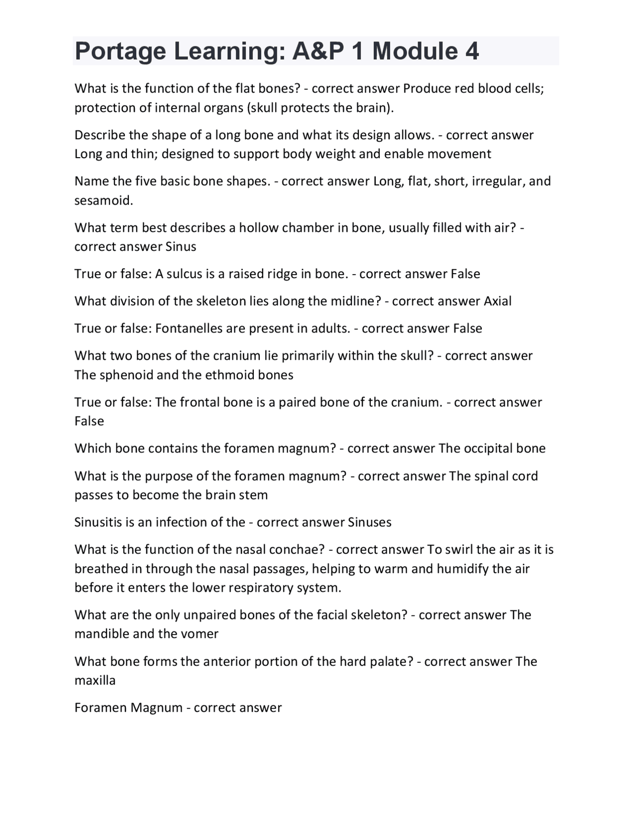 Portage Learning: A&P 1 Module 4 | Exams Nursing | Docsity