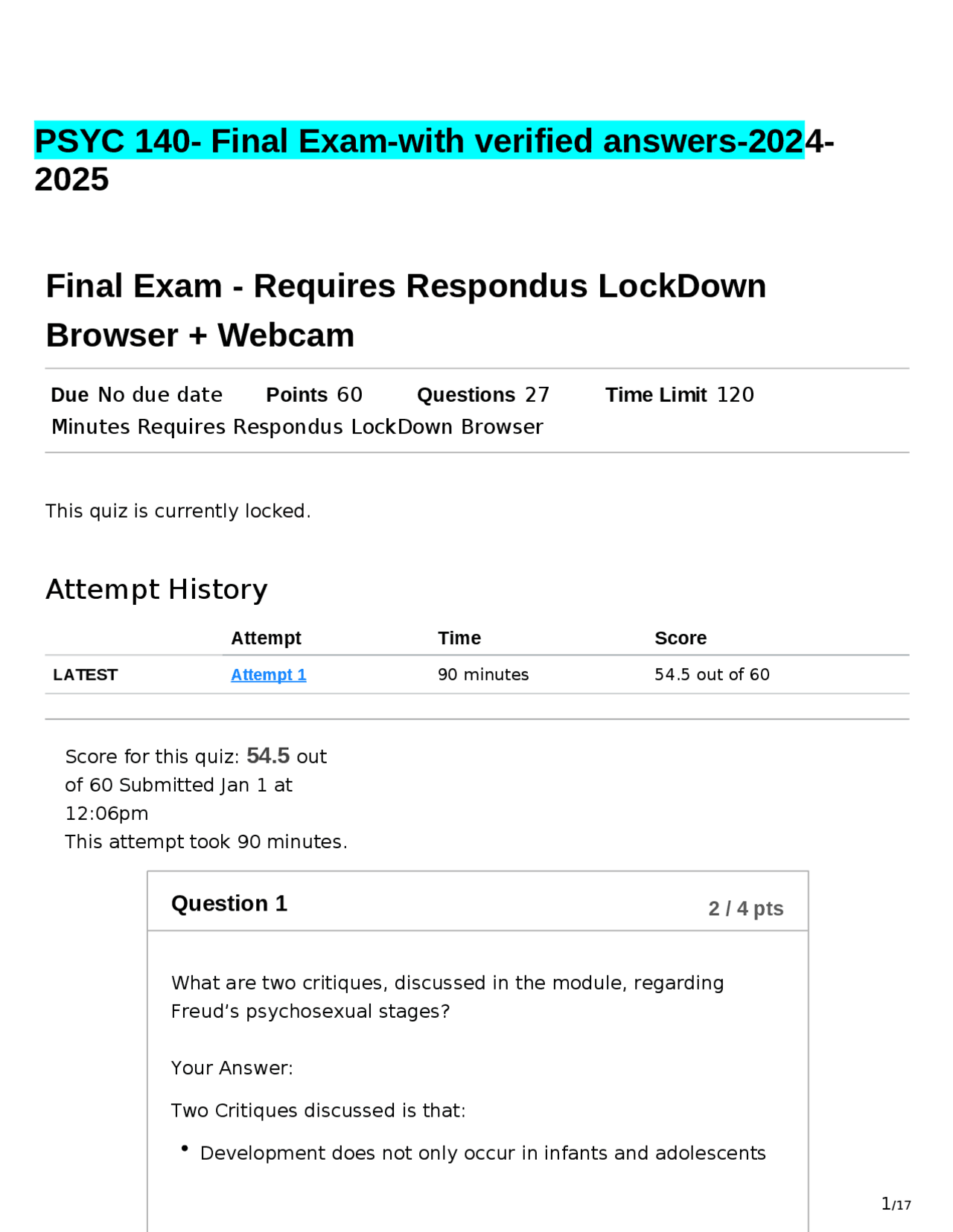 PSYC 140- Final Exam-with verified answers-2024-2025 .docx | Exams ...