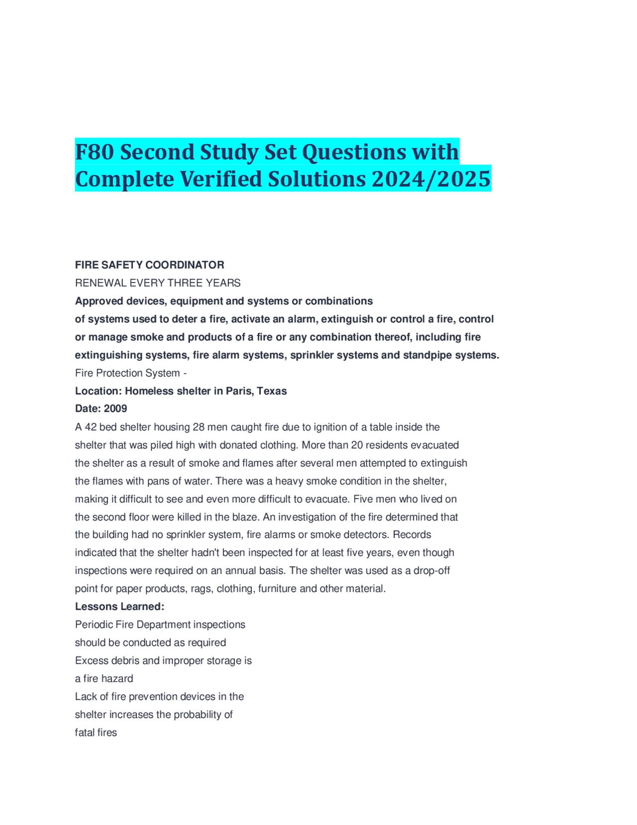 F80 Second Study Set Questions with Complete Verified Solutions 2024/ ...