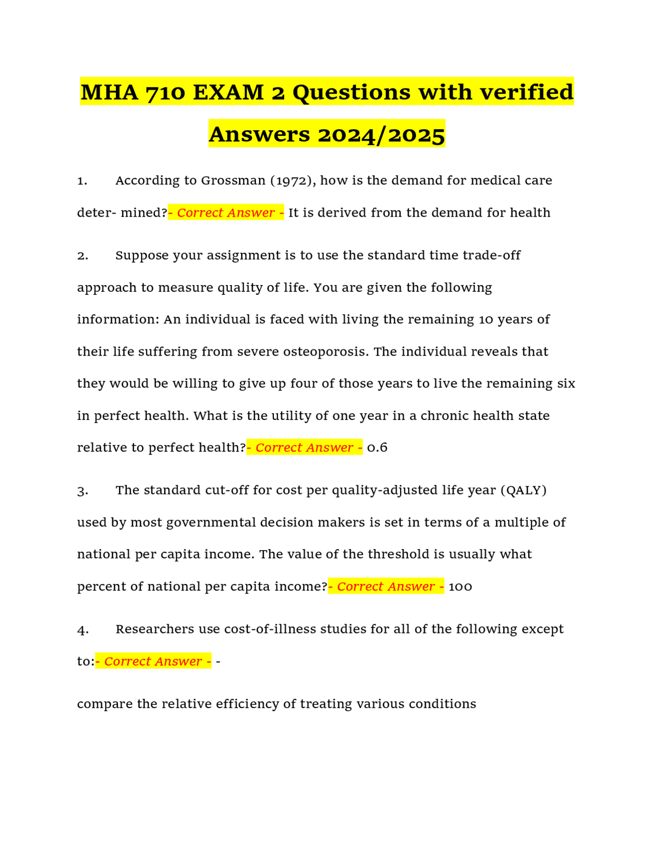 MHA 710 EXAM 2 Questions with verified Answers 2024/2025 | Exams ...