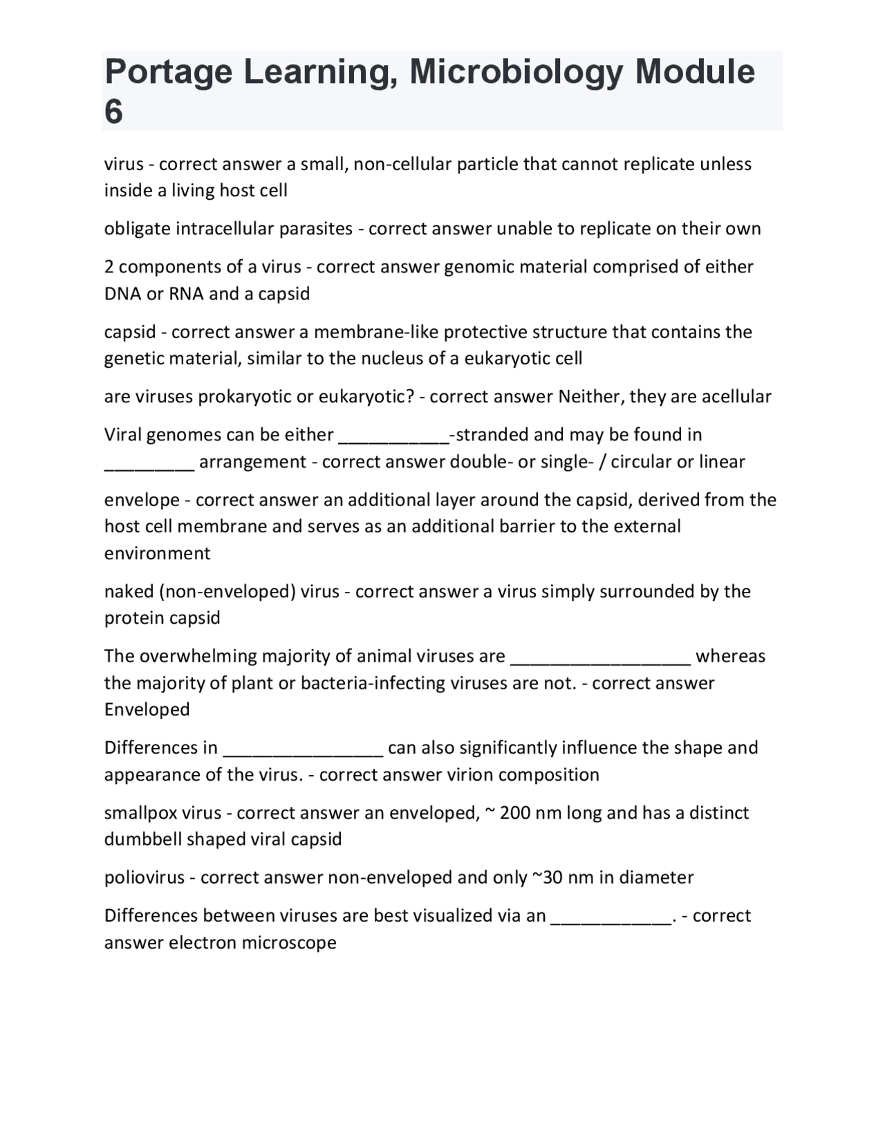 Portage Learning, Microbiology Module 6 | Exams Nursing | Docsity