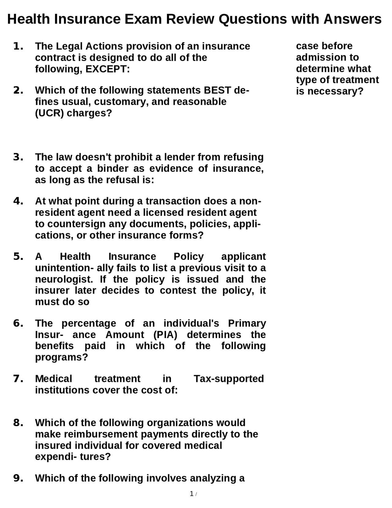 Health Insurance Exam Review Questions with Answers | Exams Public ...