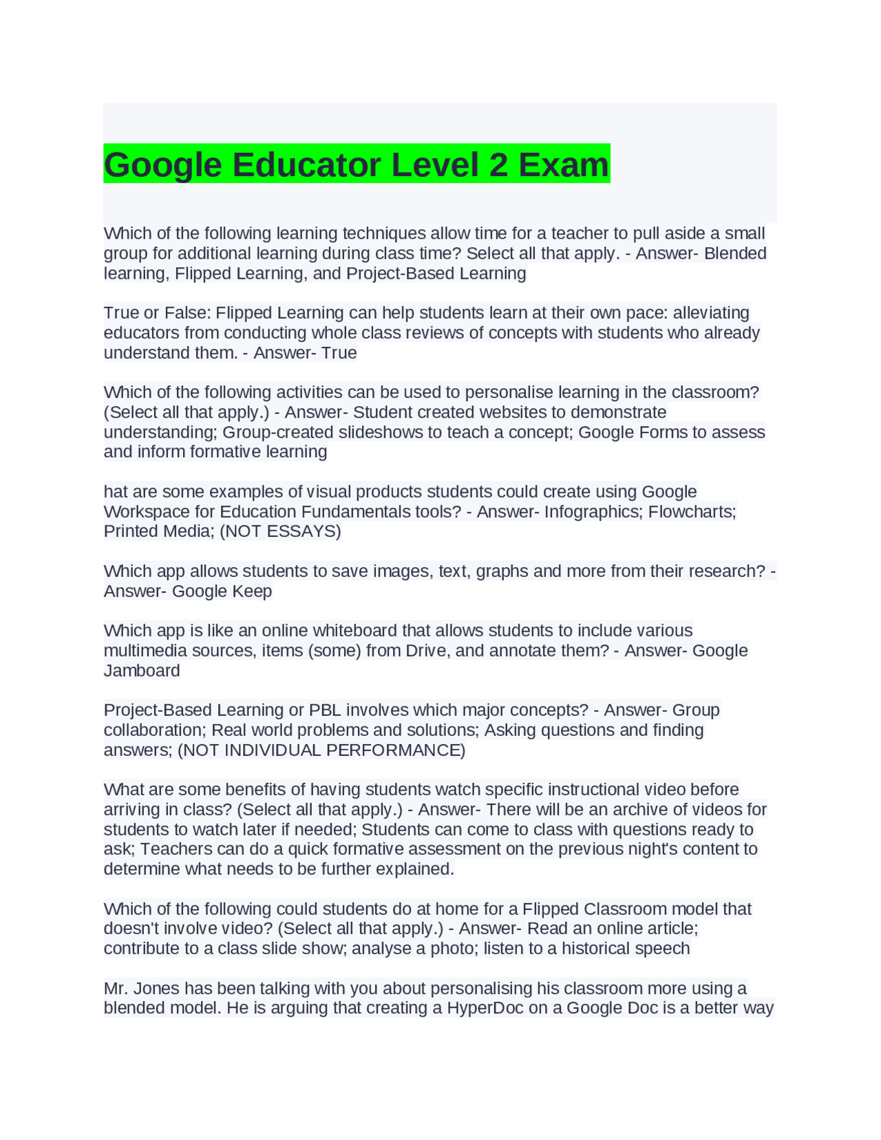 Google Educator Level 2 Exam with correct Answers | Exams Advanced ...