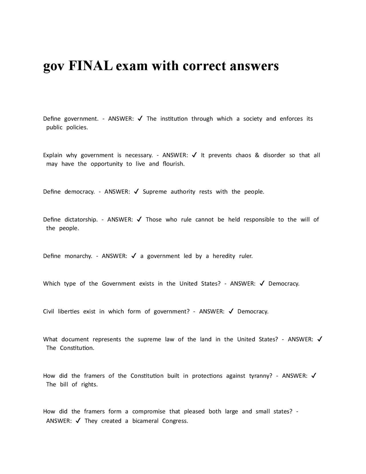 gov FINAL exam with correct answers. | Exams Local Government Studies ...
