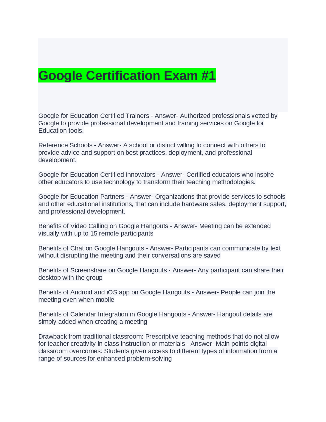 Google Certification Exam #1 with complete solutions | Exams Advanced ...