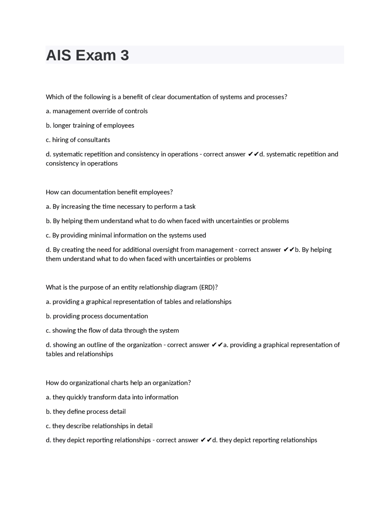 AIS Exam 3 correctly answered already passed | Exams Nursing | Docsity