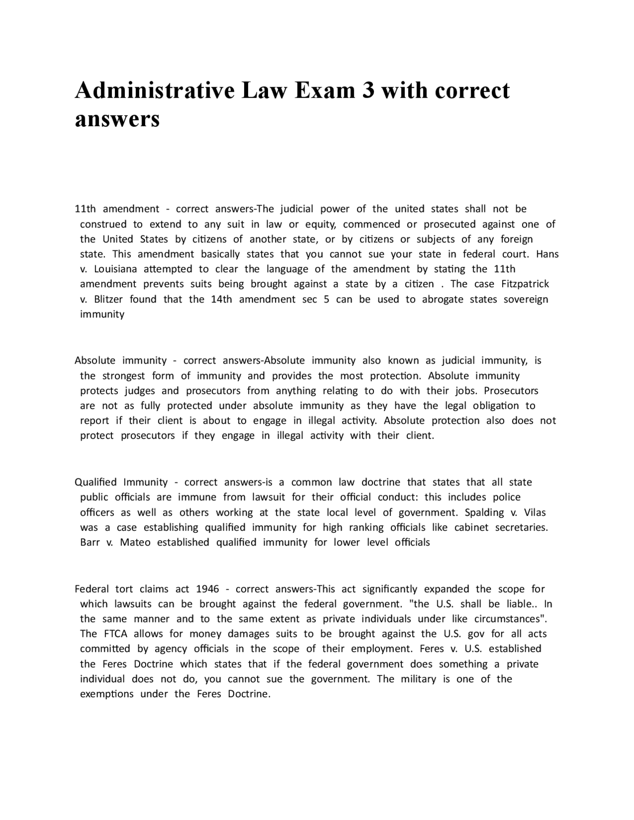 Administrative Law Exam 3 with correct answers.pdf | Exams Law | Docsity