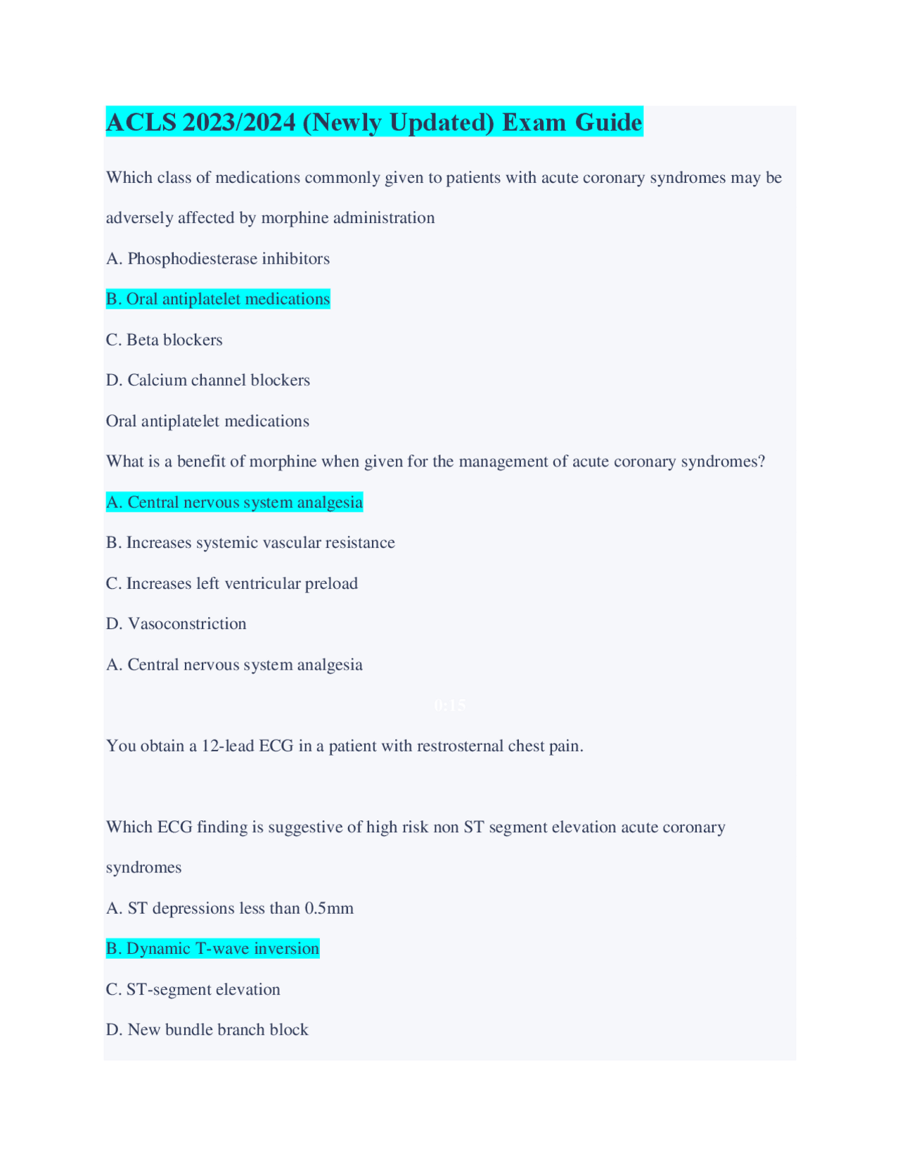 ACLS 2023/2024 (Newly Updated) Exam Guide | Exams Nursing | Docsity