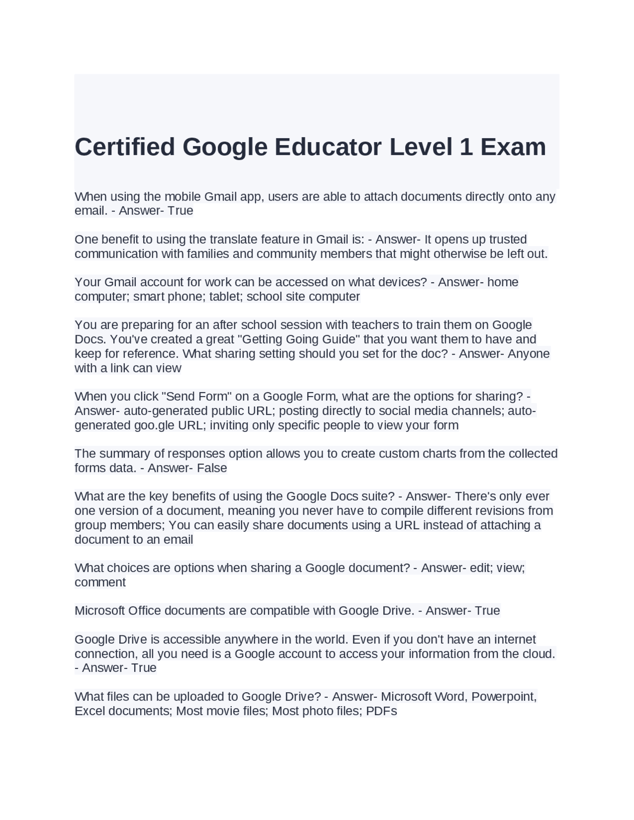 Certified Google Educator Level 1 Exam Questions and Answers | Exams ...