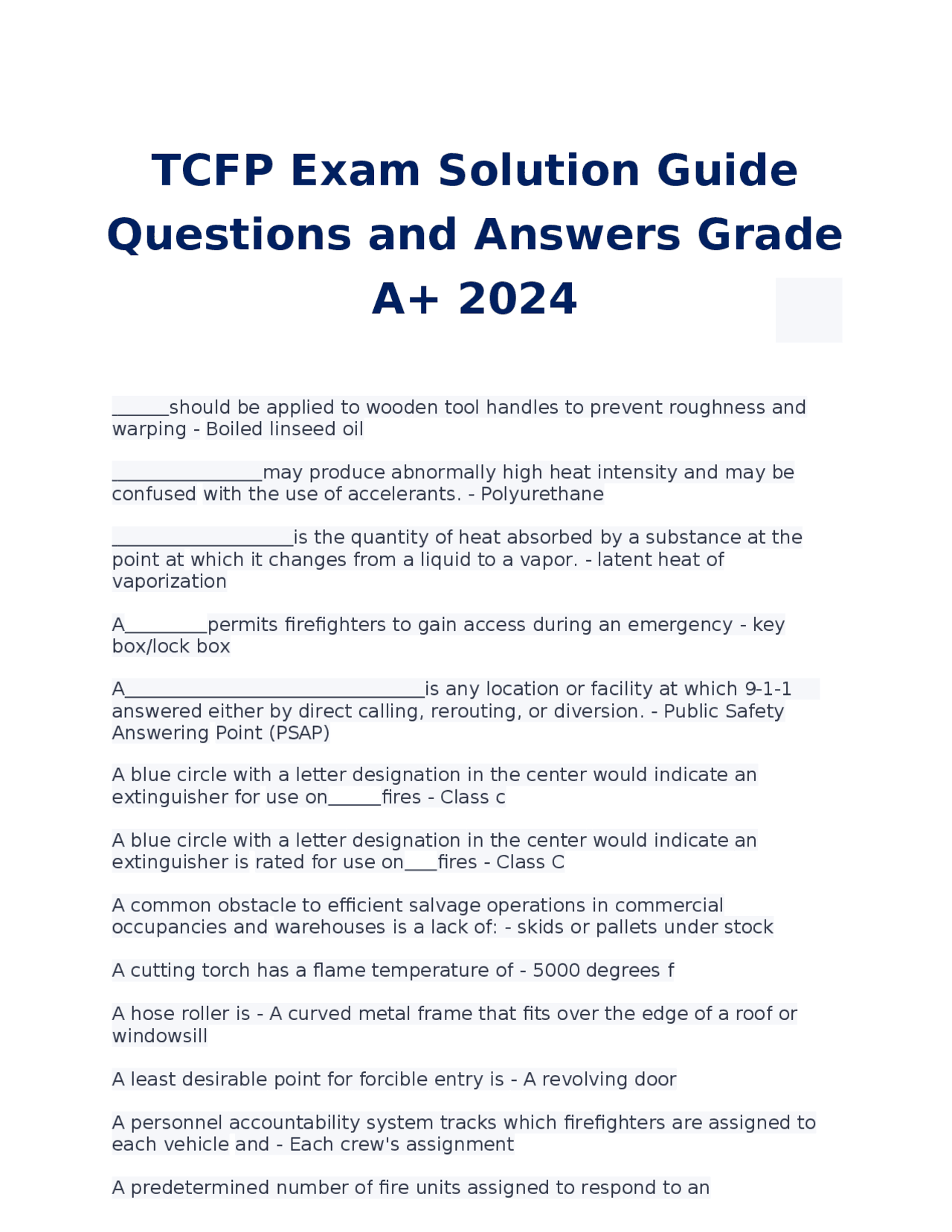 TCFP Exam Solution Guide Questions and Answers Grade A+ 2024 | Exams ...