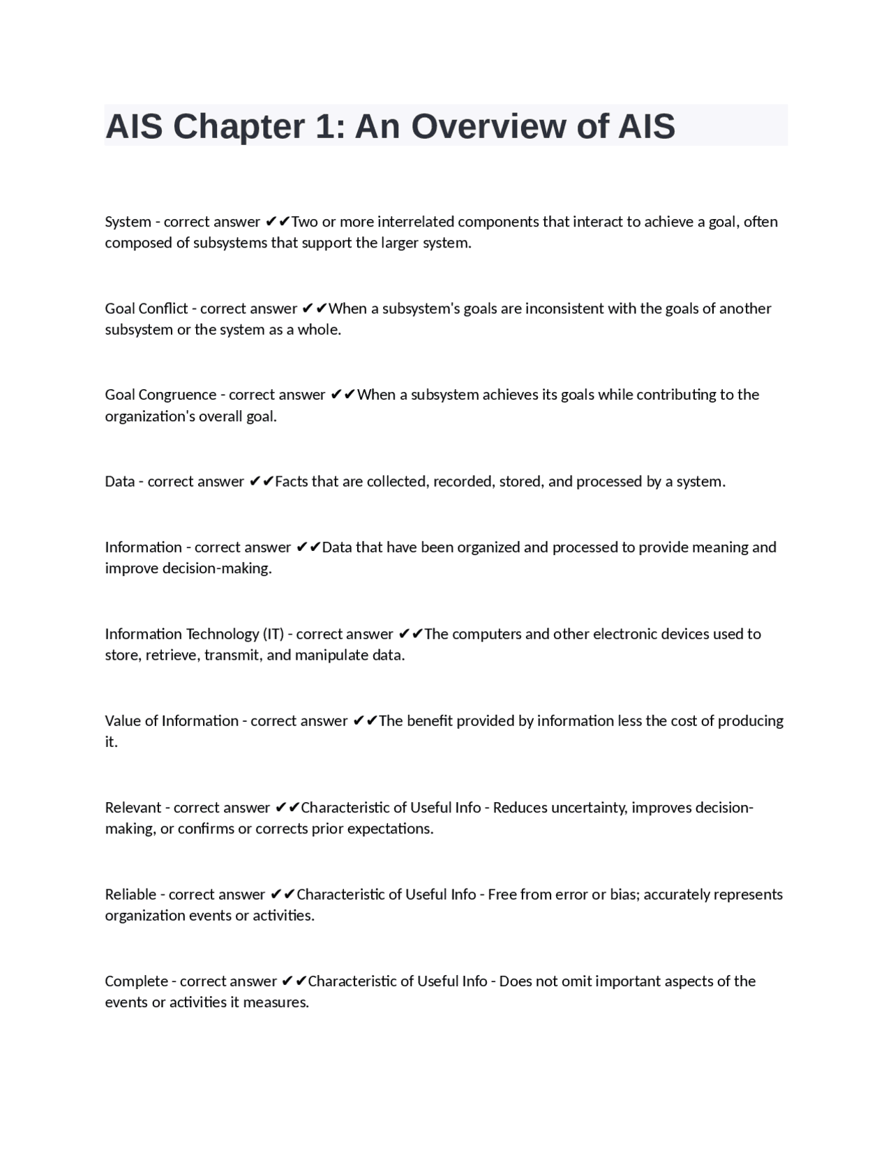 AIS Chapter 1: An Overview of AIS with complete solutions rated A+ ...