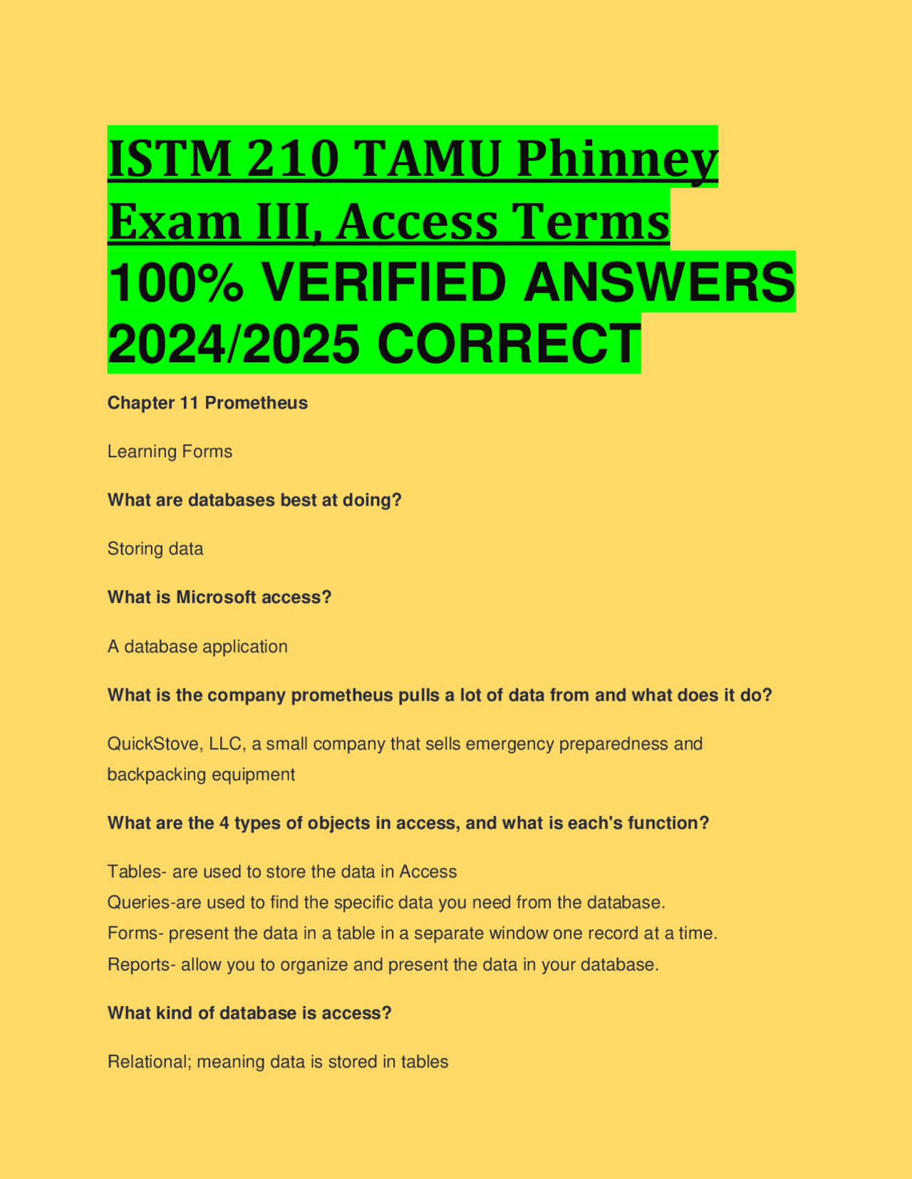 ISTM 210 TAMU Phinney Exam III, Access Terms 100% VERIFIED ANSWERS 2024 ...