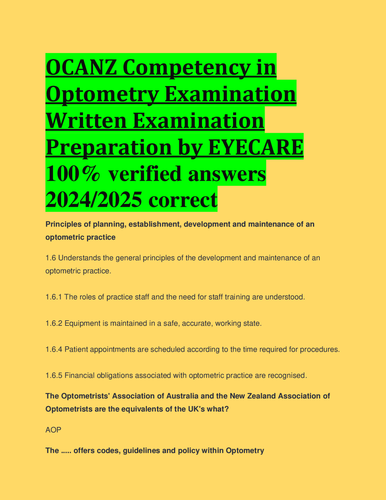 OCANZ Competency in Optometry Examination Written Examination ...