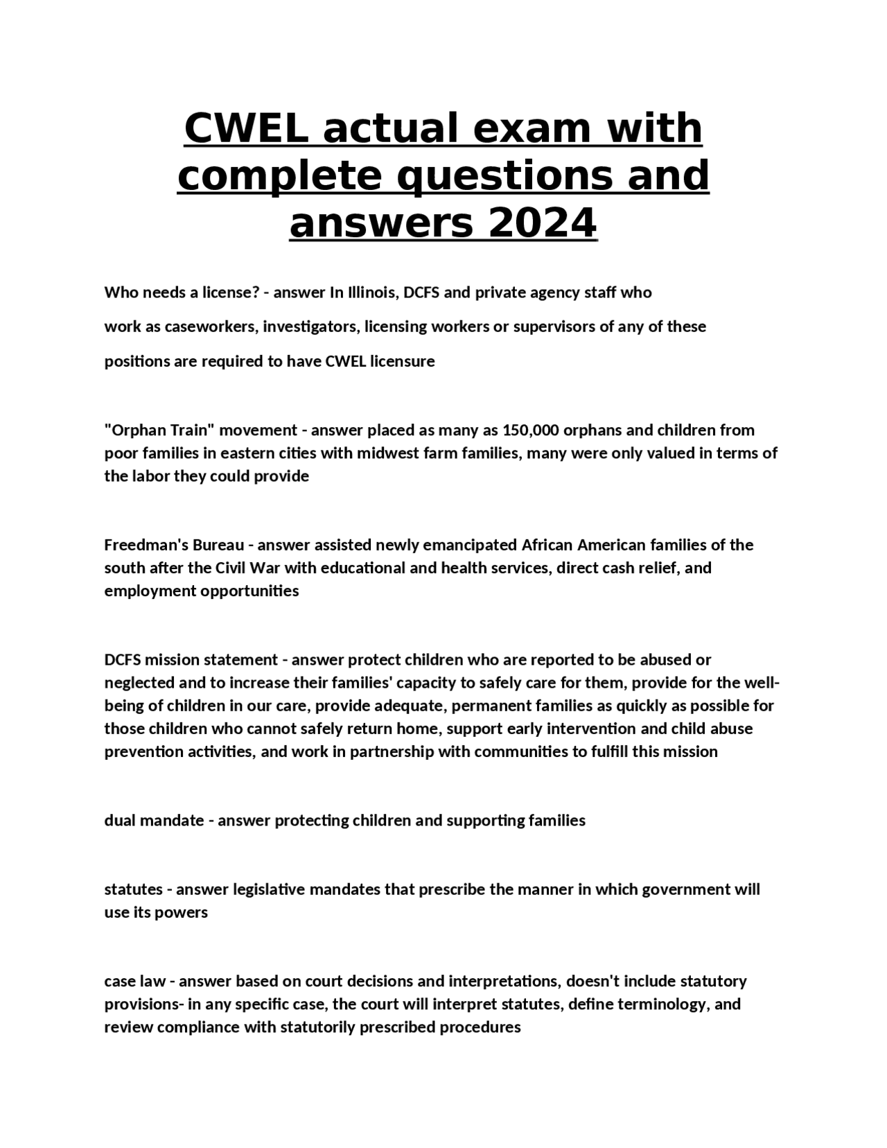 CWEL actual exam with complete questions and answers 2024 | Exams ...