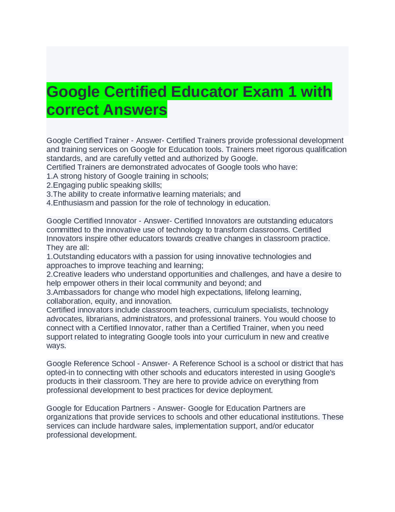 Google Certified Educator Exam 1 with correct Answers | Exams Advanced ...