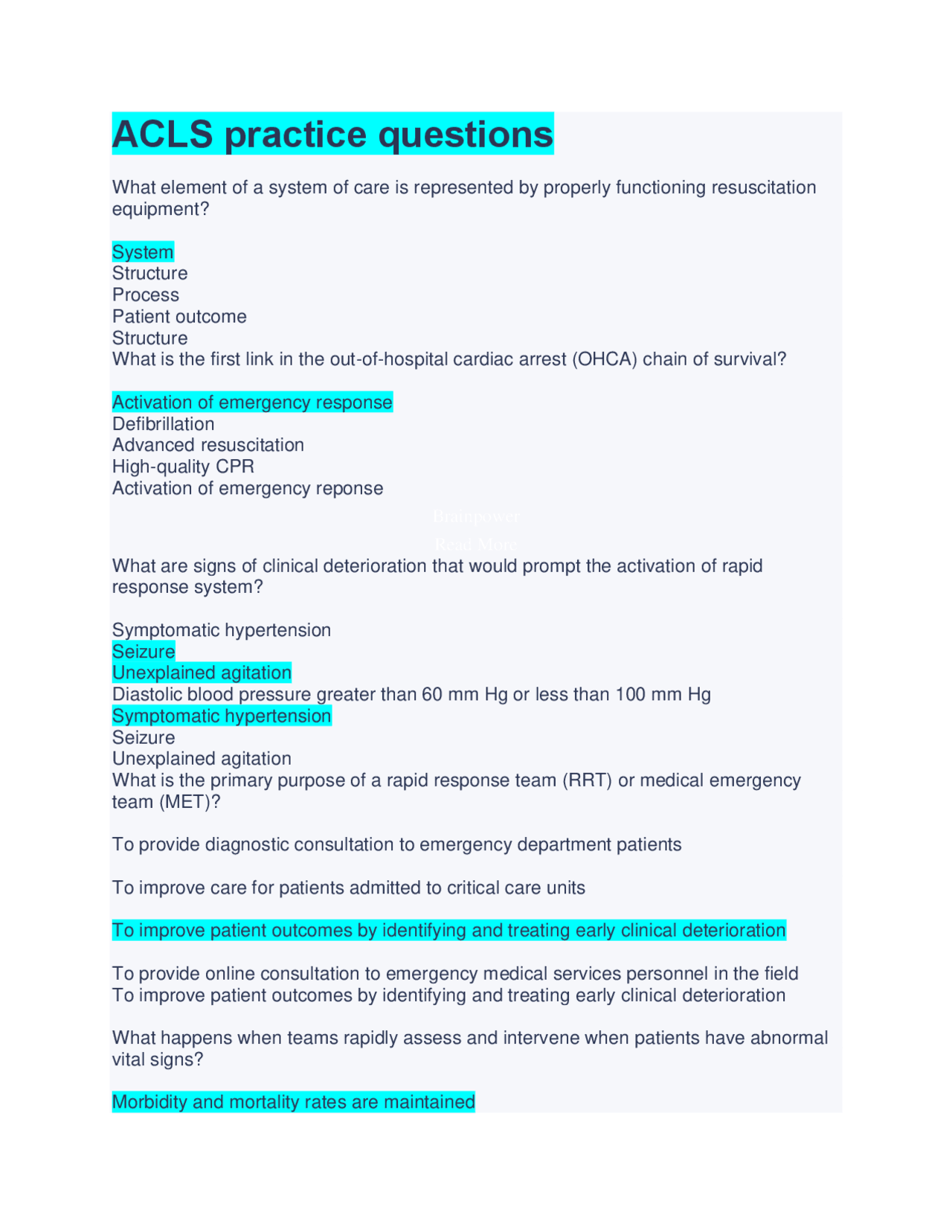 ACLS practice questions | Exams Nursing | Docsity