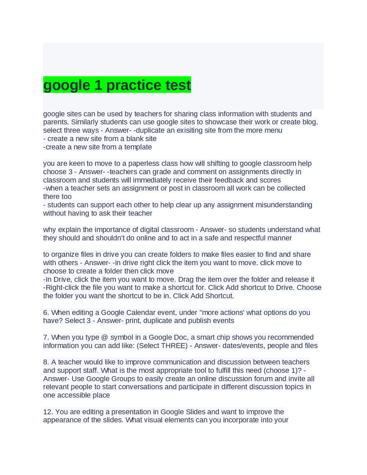 google 1 practice test with correct answers | Exams Advanced Education ...