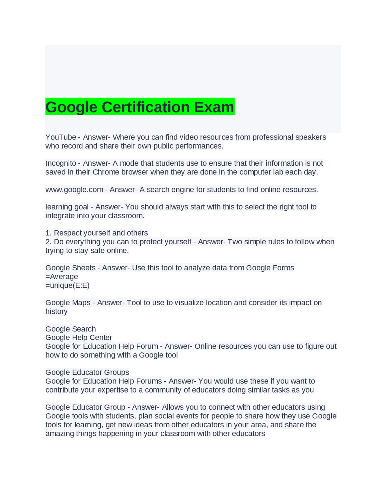 Google Certification Exam Questions and Answers | Exams Advanced ...