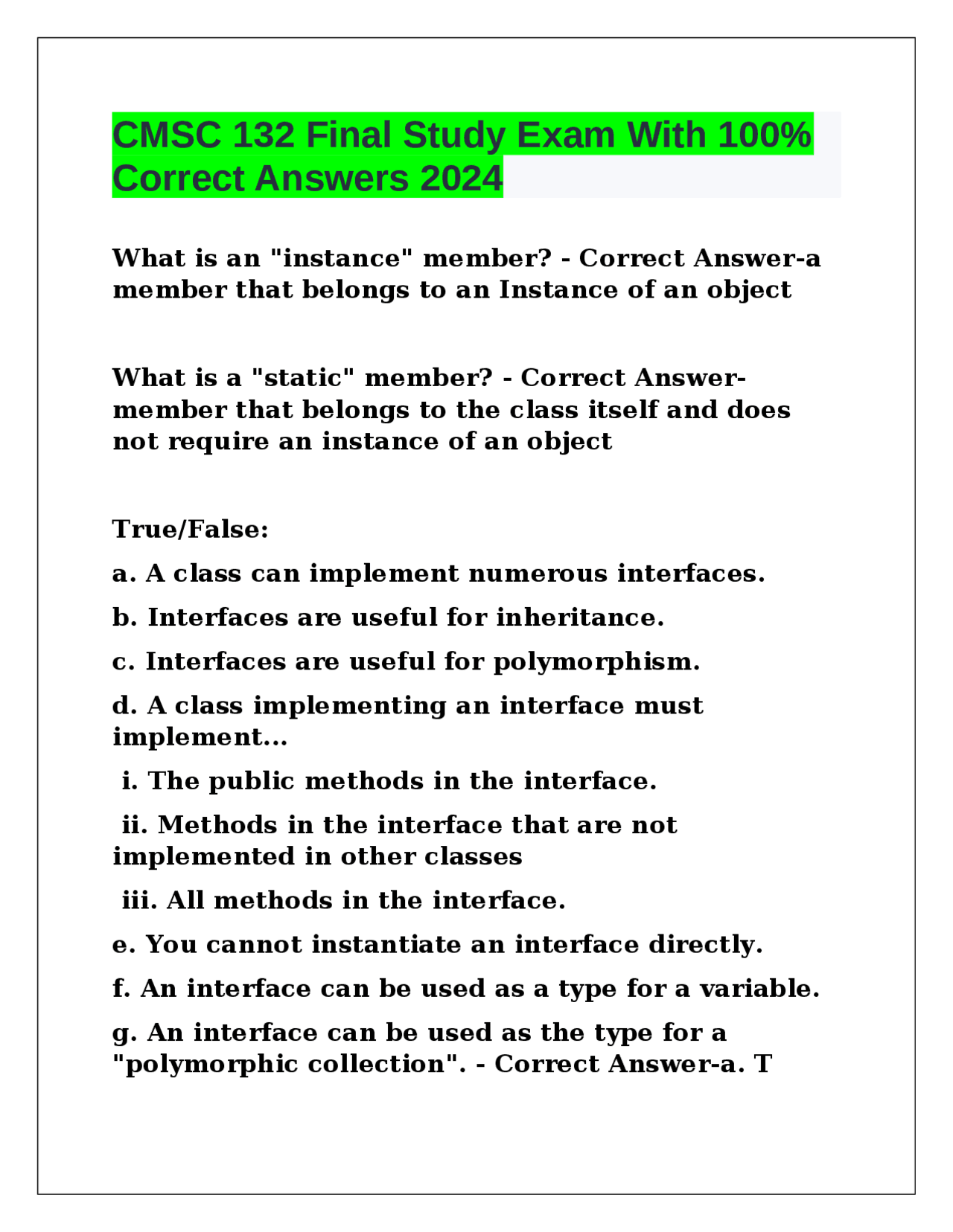 CMSC 132 Final Study Exam With 100% Correct Answers 2024 | Exams ...