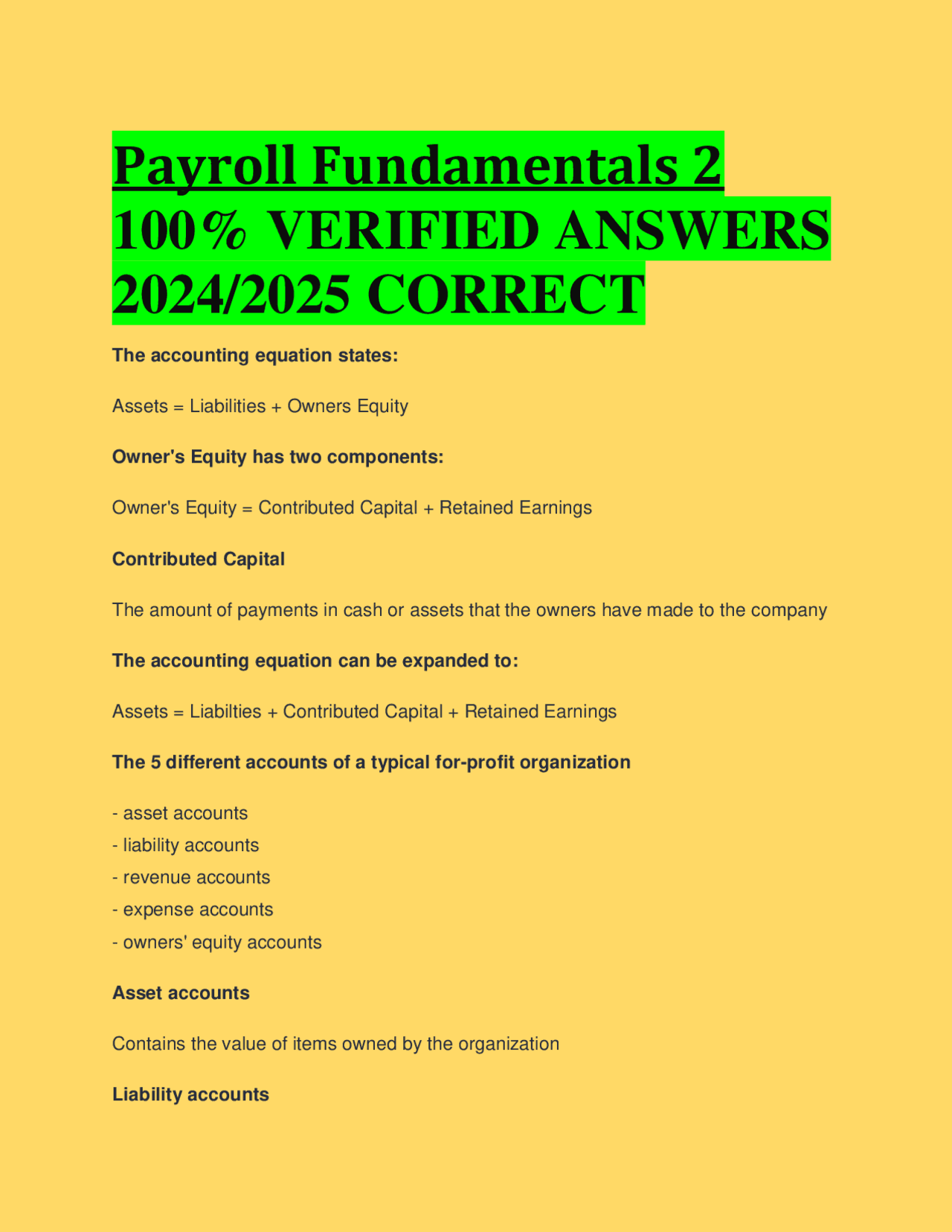 Payroll Fundamentals 2 100% VERIFIED ANSWERS 2024/2025 CORRECT | Exams ...