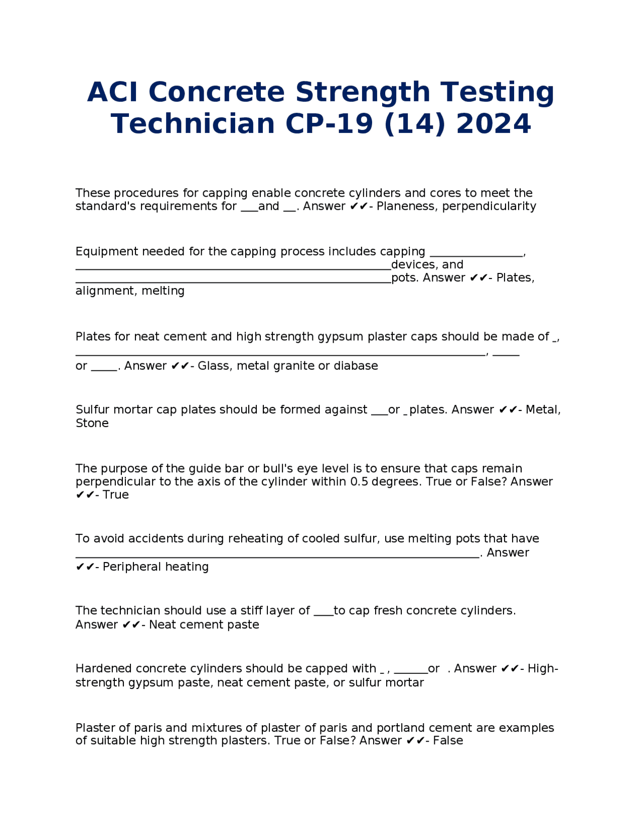 ACI Concrete Strength Testing Technician CP-19 (14) 2024 | Exams ...