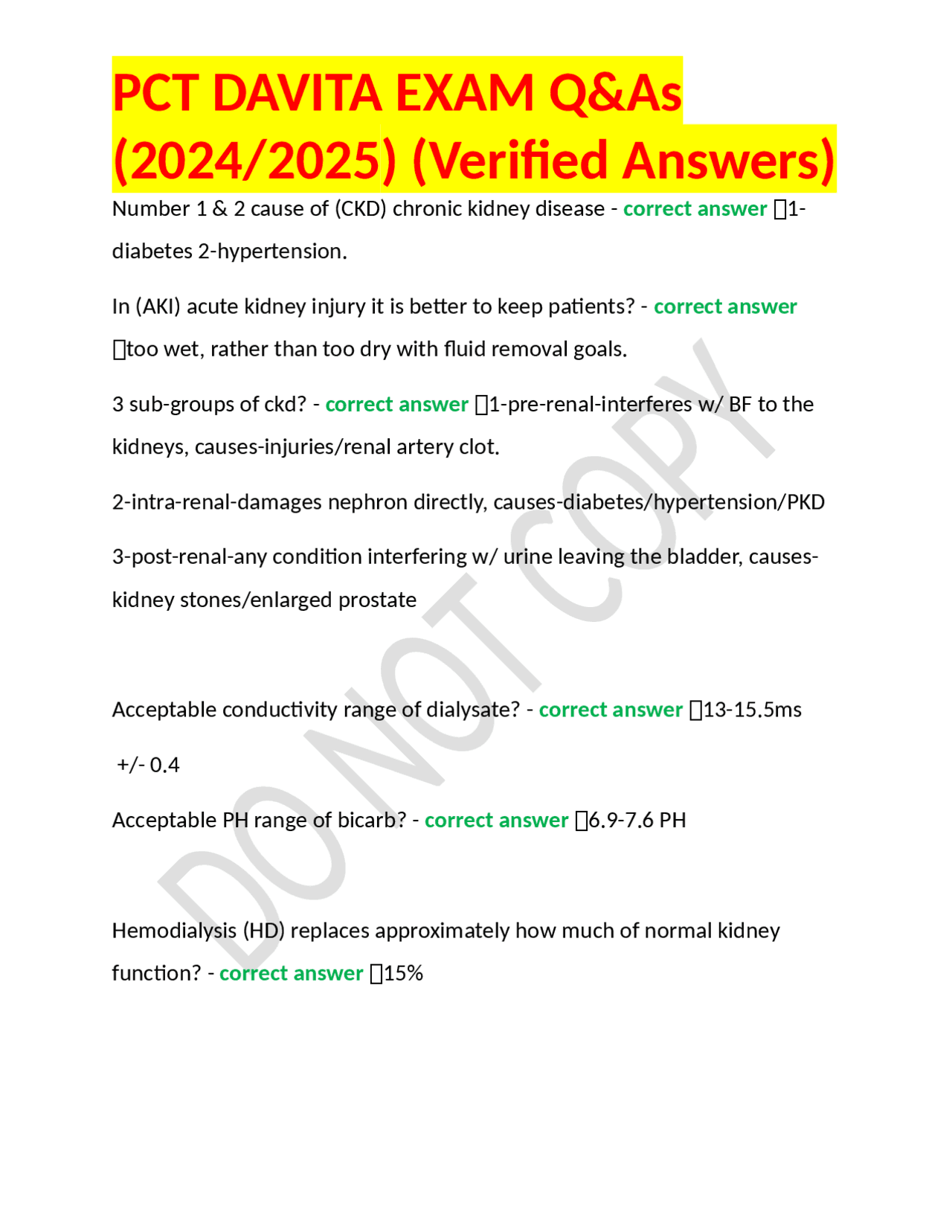 PCT DAVITA EXAM Q&As (2024/2025) (Verified Answers) | Exams Health ...