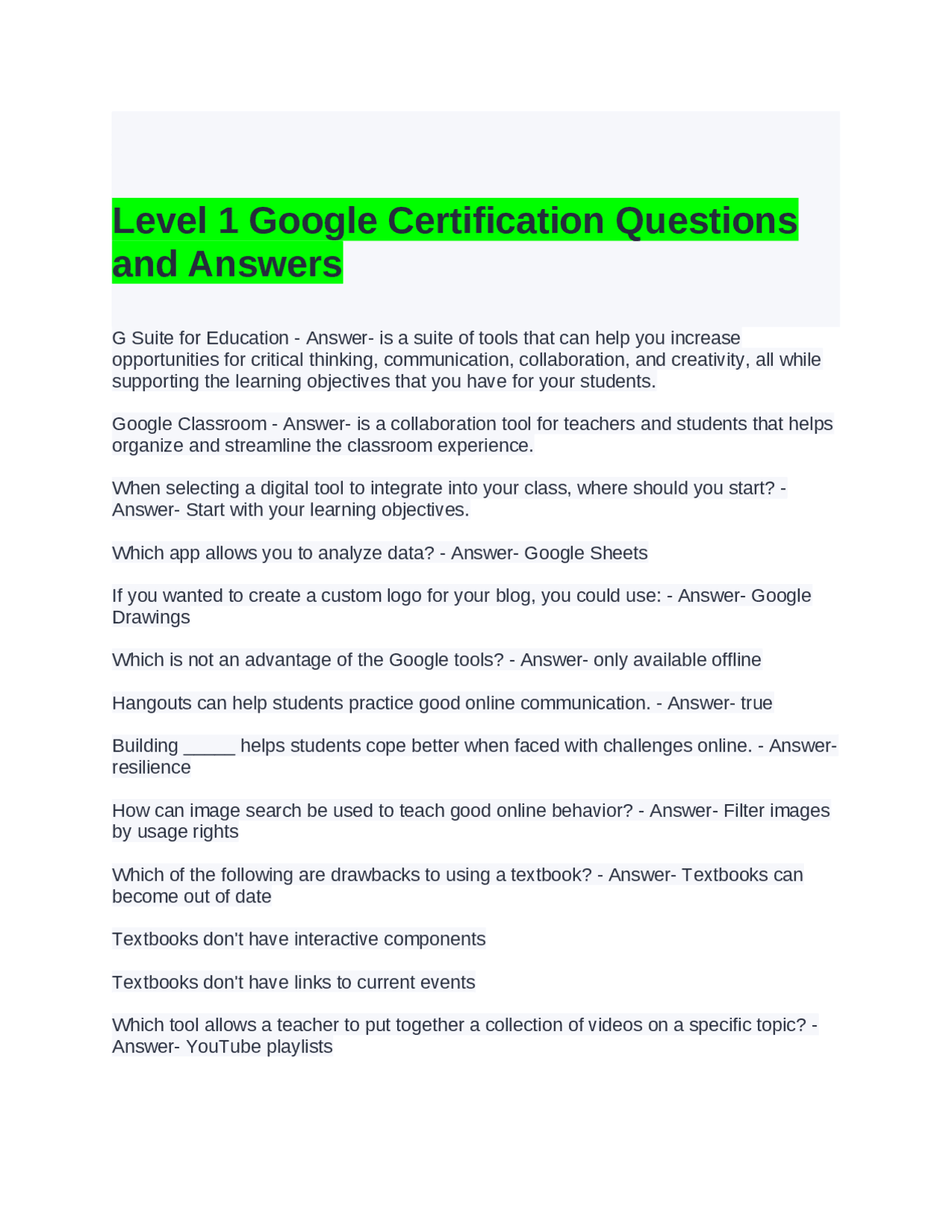 Level 1 Google Certification Questions and Answers | Exams Advanced ...