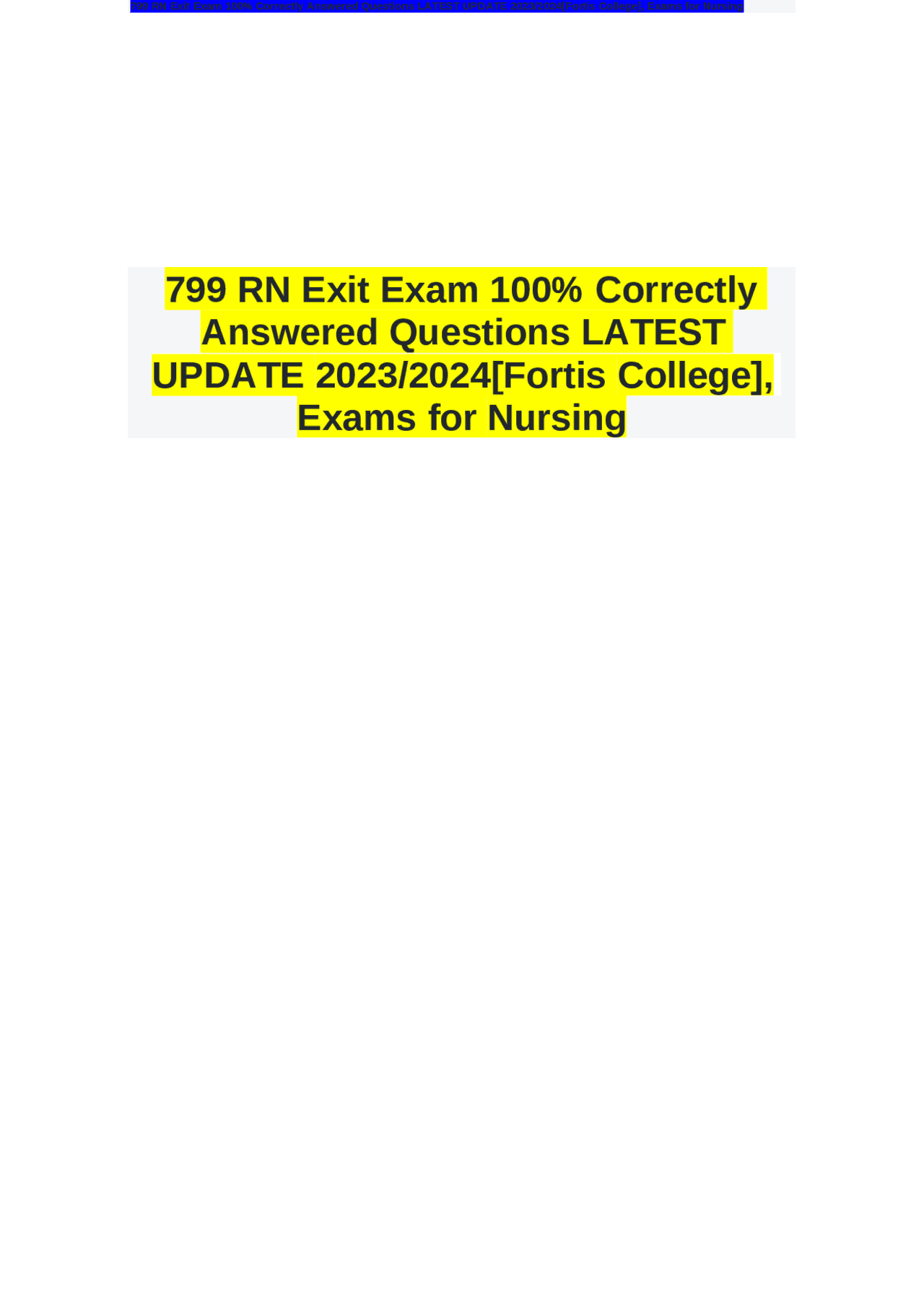 799 RN Exit Exam Correctly Answered Questions LATEST UPDATE 2023-2024 ...