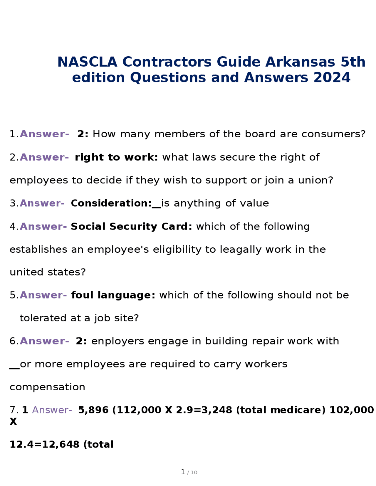 NASCLA Contractors Guide Arkansas 5th edition Questions and Answers ...