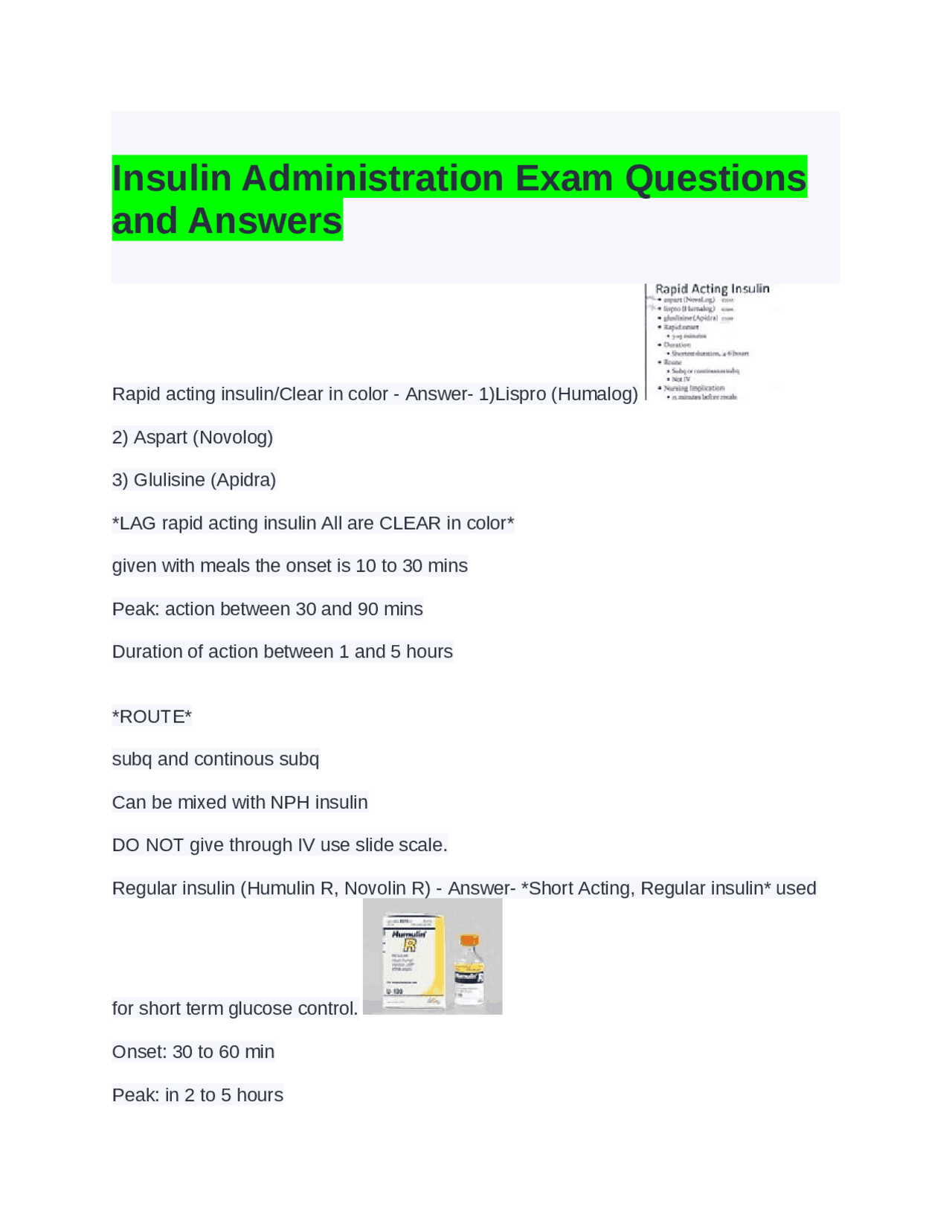Insulin Administration Exam Questions and Answers | Exams Advanced ...
