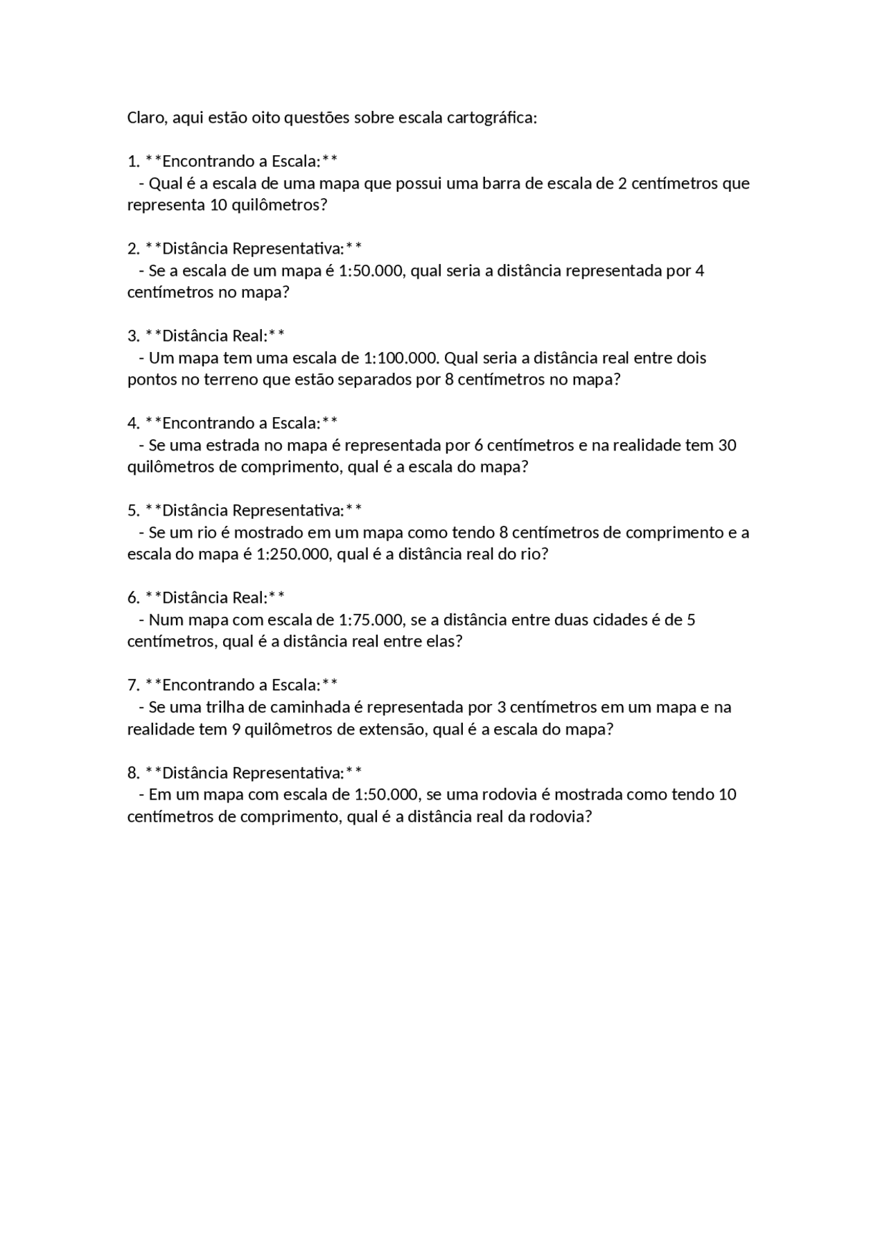 Atividade de escala cartográfica | Exercícios Geografia | Docsity