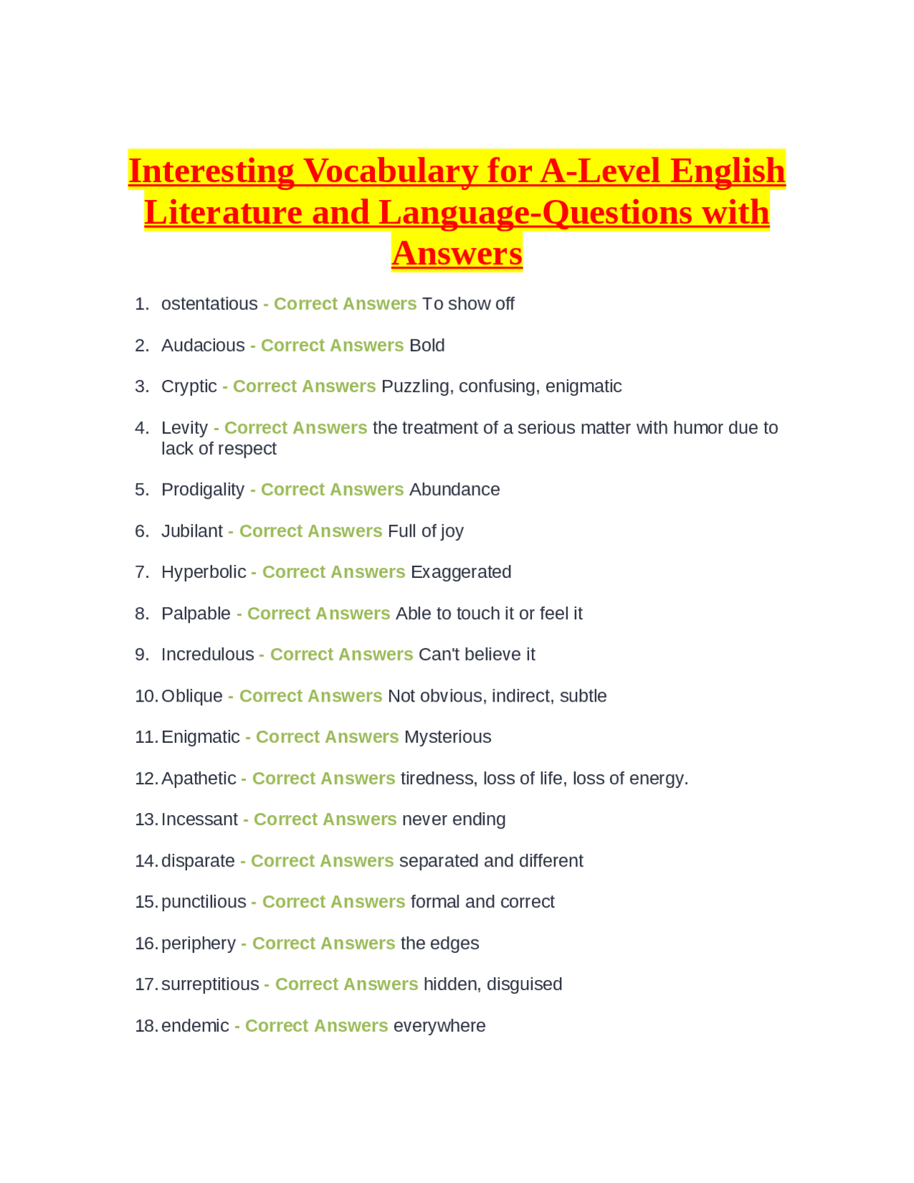 Interesting Vocabulary for A-Level English Literature and Language ...