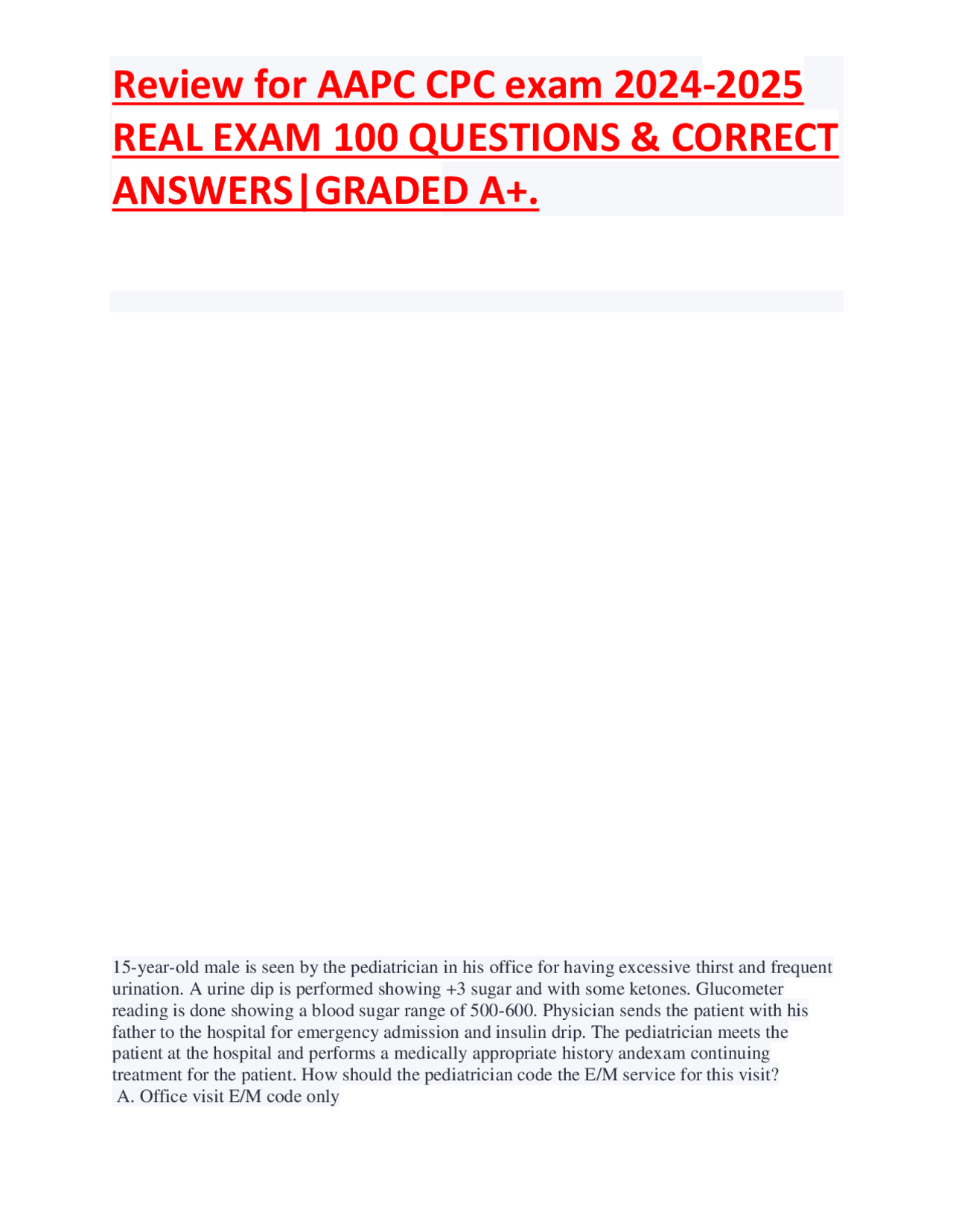 Review for AAPC CPC exam 2024-2025 REAL EXAM 100 QUESTIONS & CORRECT ANSWERS|GRADED A+. | Exams ...