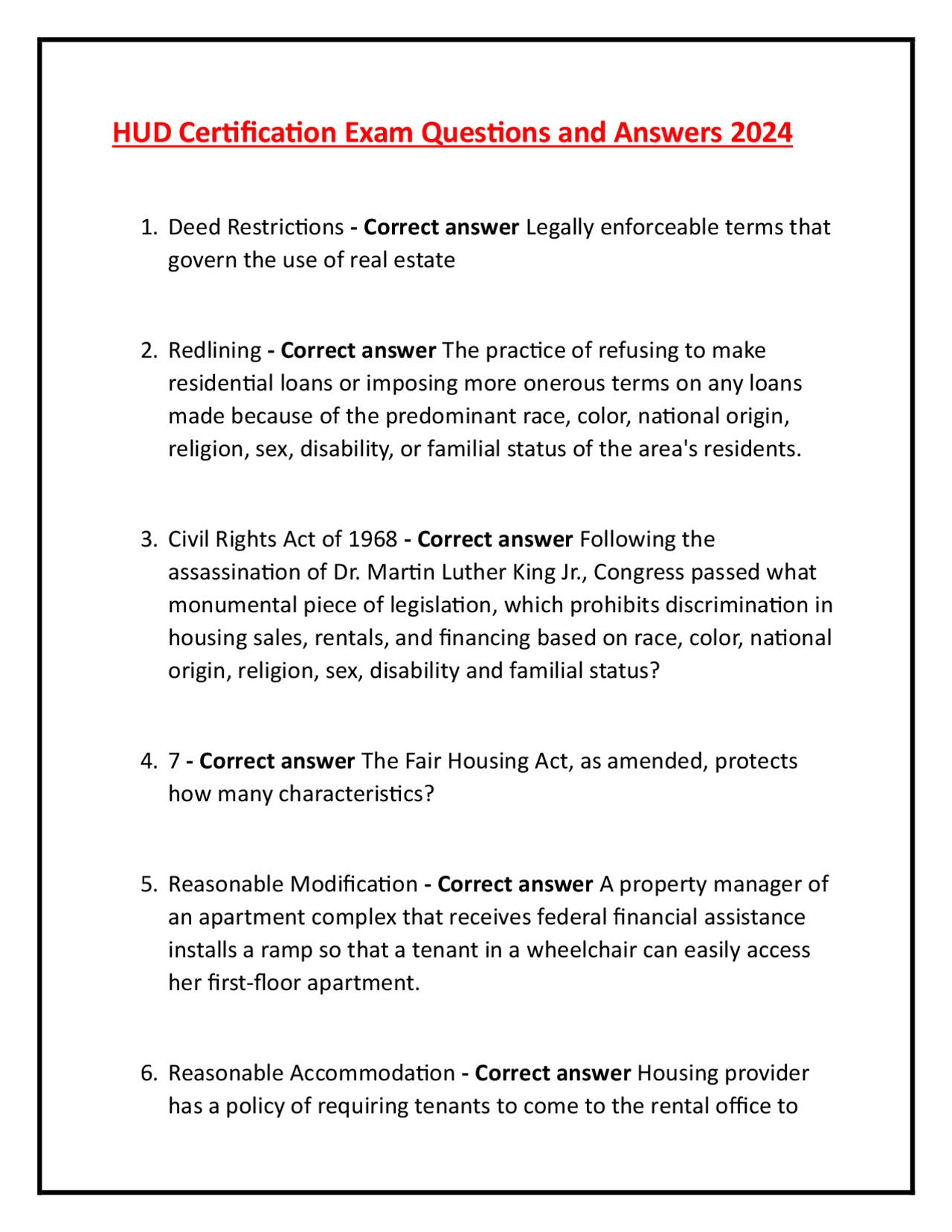 HUD Certification Exam Questions and Answers 2024. | Exams Nursing ...