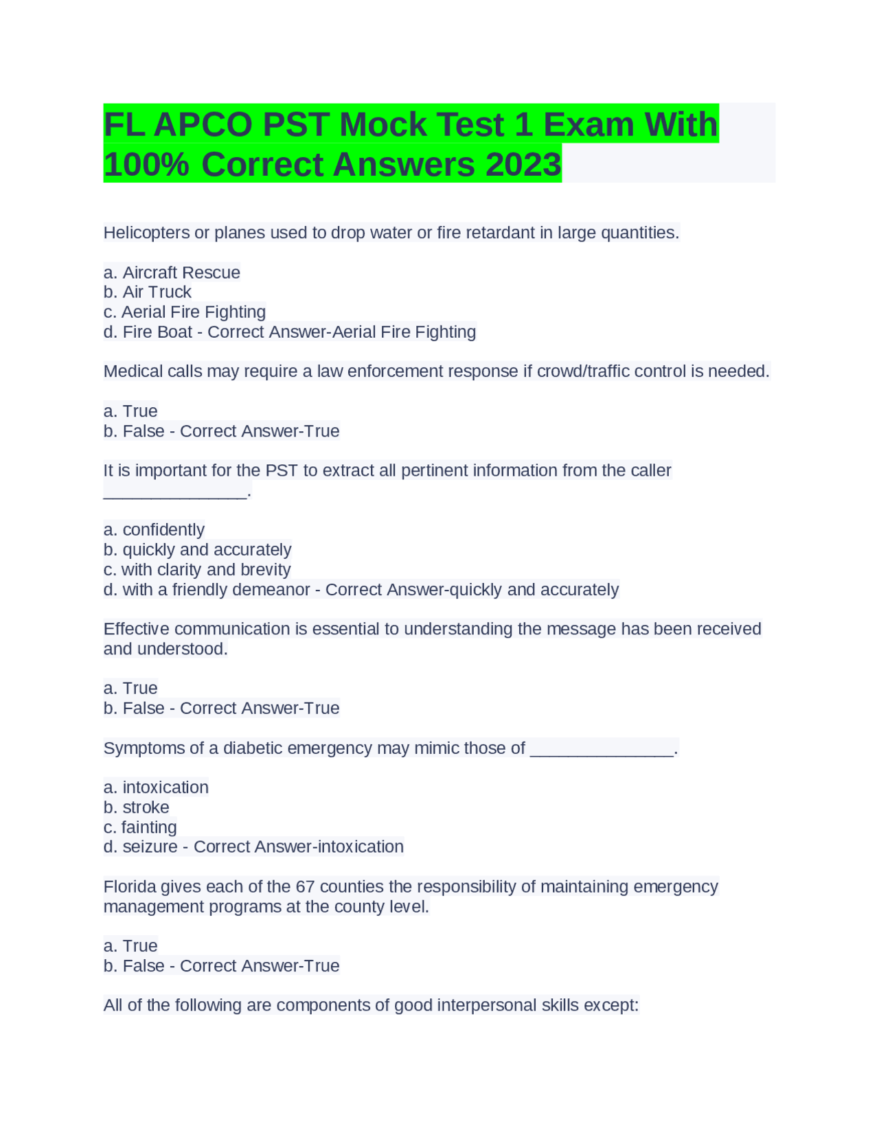 FL APCO PST Mock Test 1 Exam With 100% Correct Answers 2023 | Exams ...