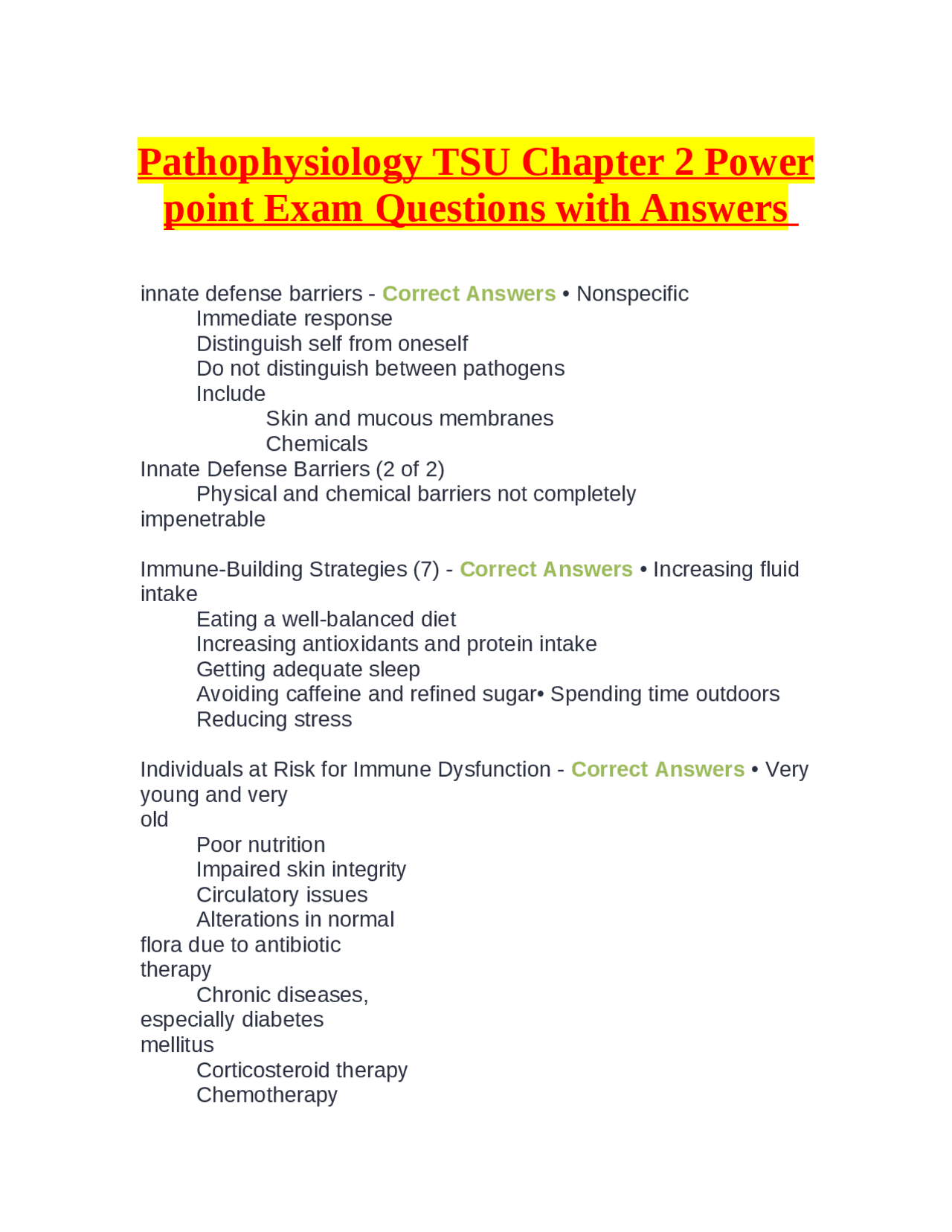 Pathophysiology TSU Chapter 2 Power point Exam Questions with Answers ...