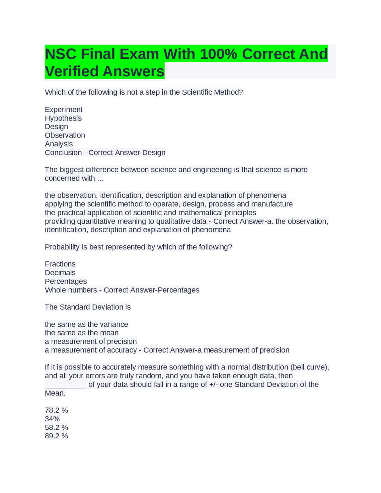 NSC Final Exam With 100% Correct And Verified Answers | Exams Advanced ...