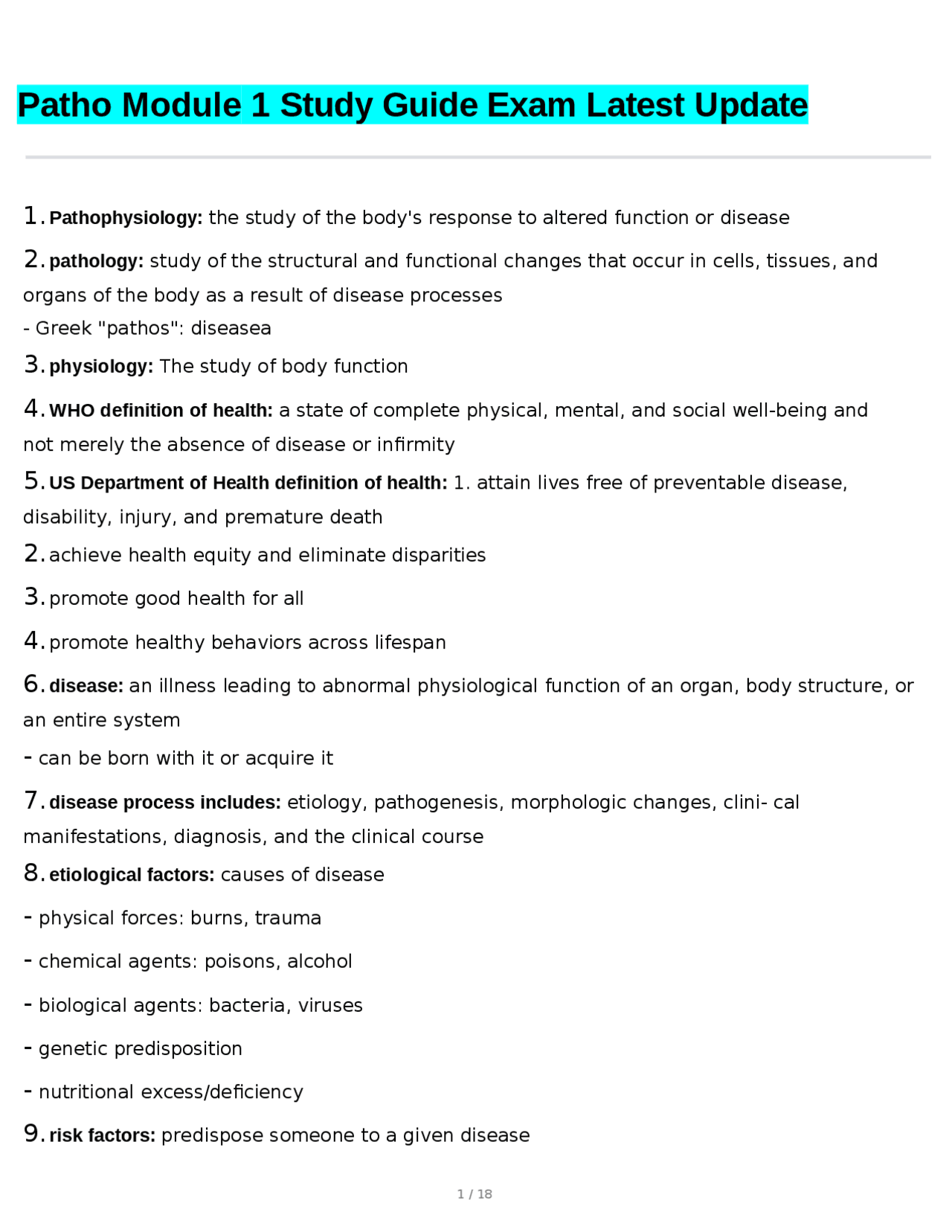 Patho Module 1 Study Guide Exam Latest Update | Study Guides, Projects ...
