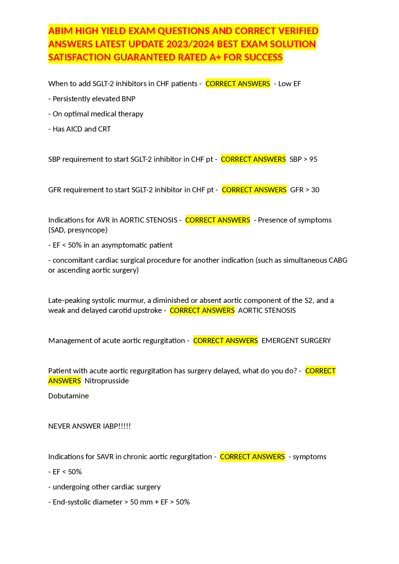 ABIM HIGH YIELD EXAM QUESTIONS AND CORRECT VERIFIED ANSWERS LATEST ...