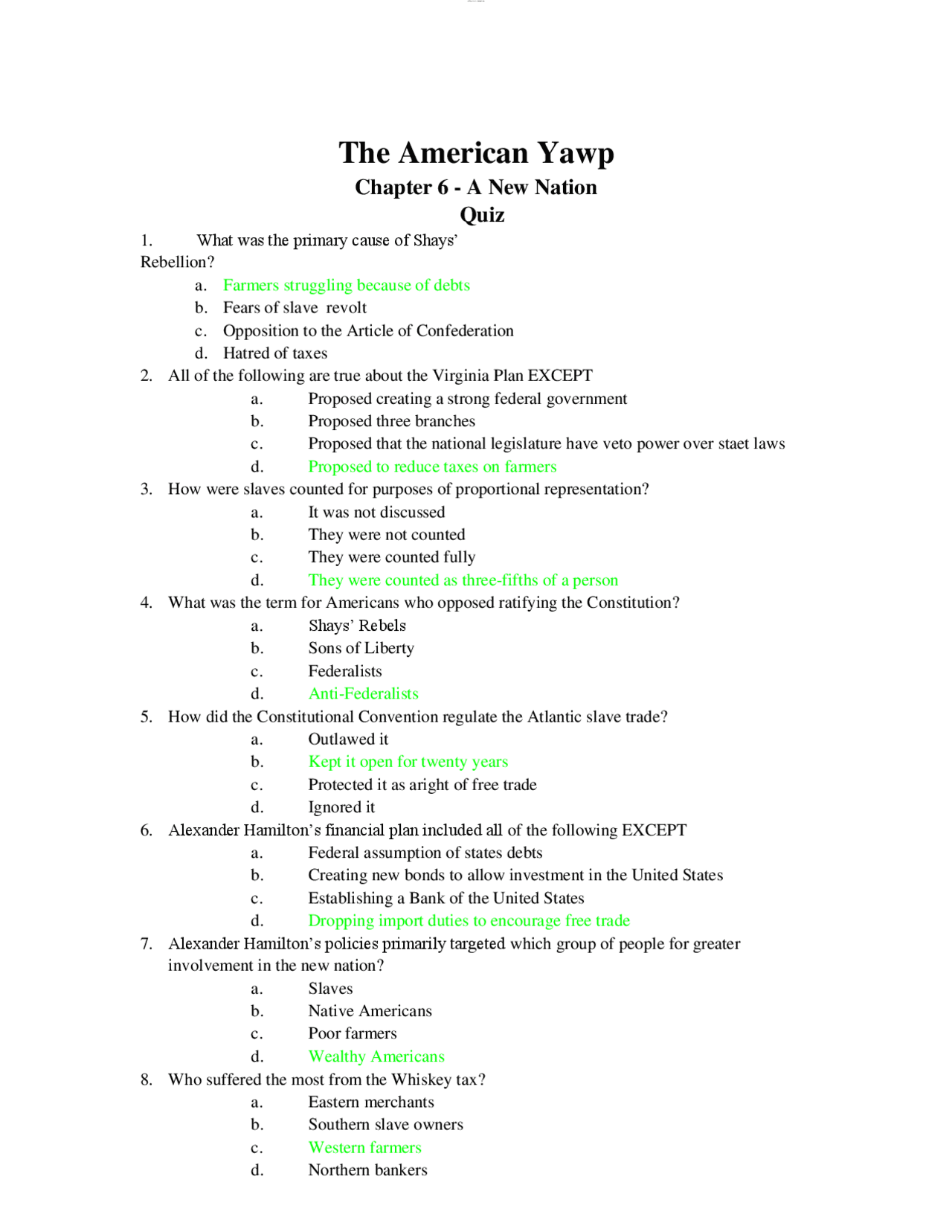 The American Yawp Chapter 6 - A New Nation Quiz .pdf | Exams History ...