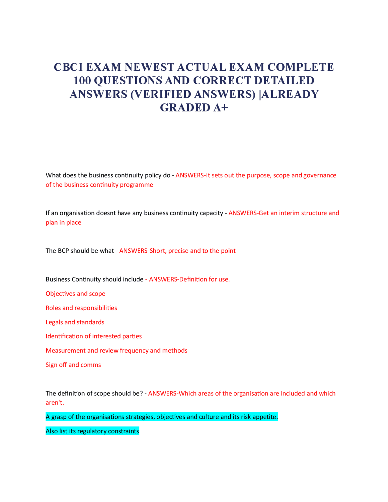 CBCI EXAM NEWEST ACTUAL EXAM COMPLETE 100 QUESTIONS AND CORRECT | Exams ...