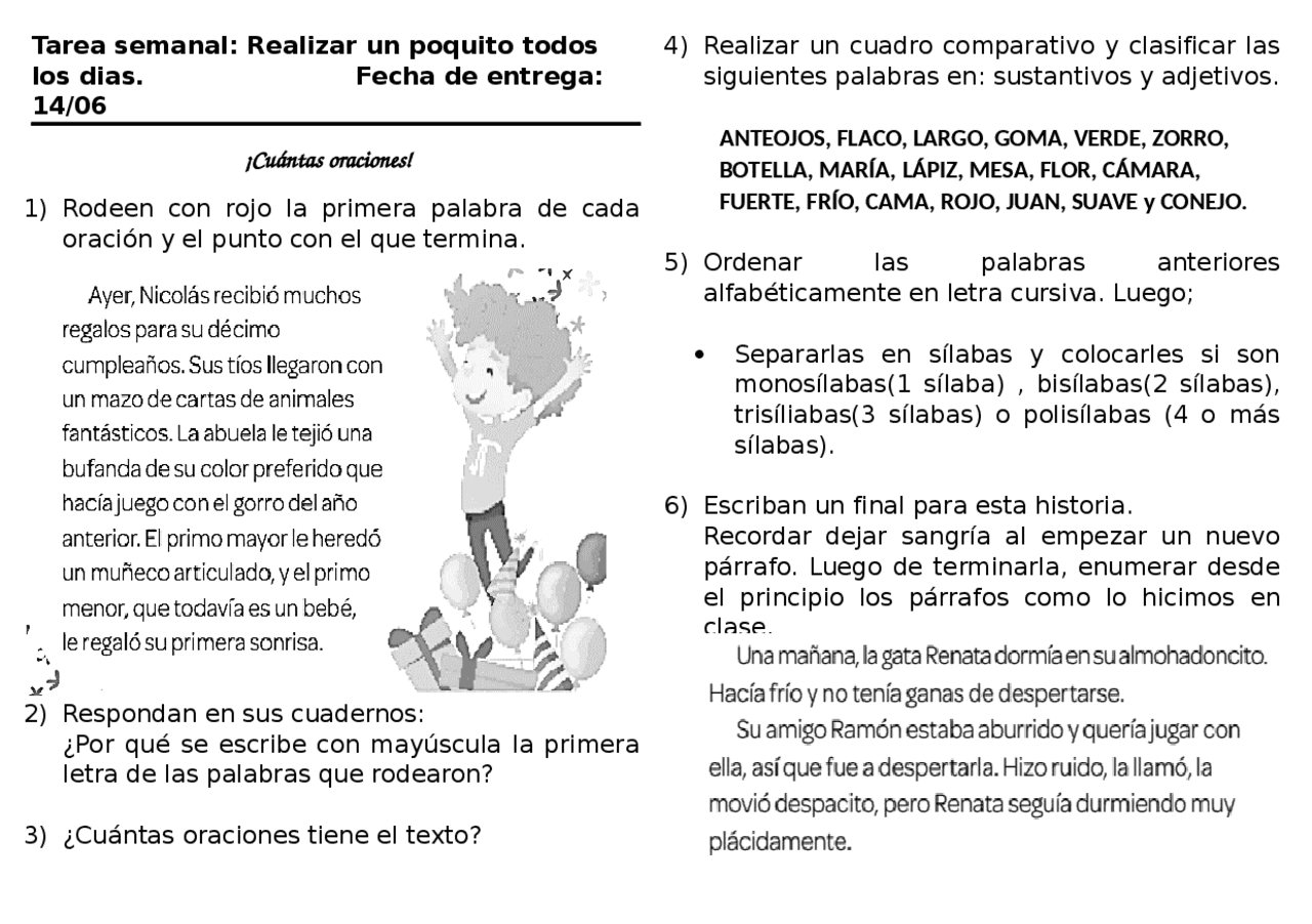 tarea semanal de lengua y literatura | Ejercicios de Lengua y ...